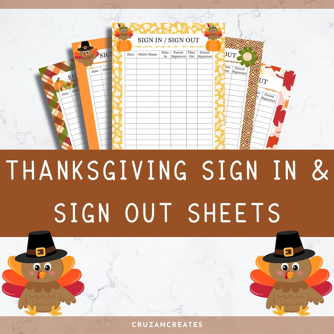 Thanksgiving Sign in Sheet | Daycare Sign in Sheet | Sign in and Out ...
