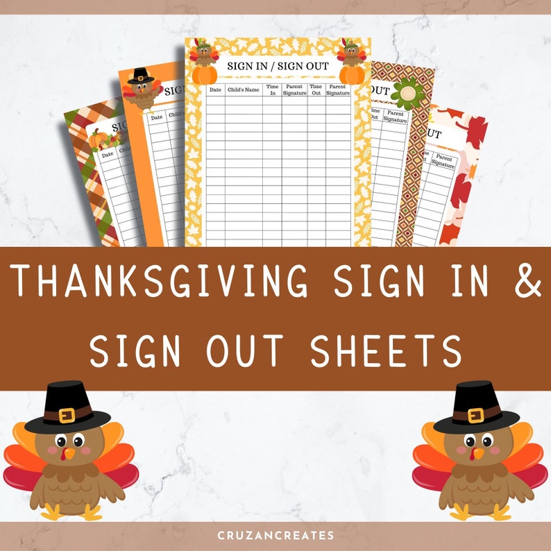 Thanksgiving Sign in Sheet | Daycare Sign in Sheet | Sign in and Out ...