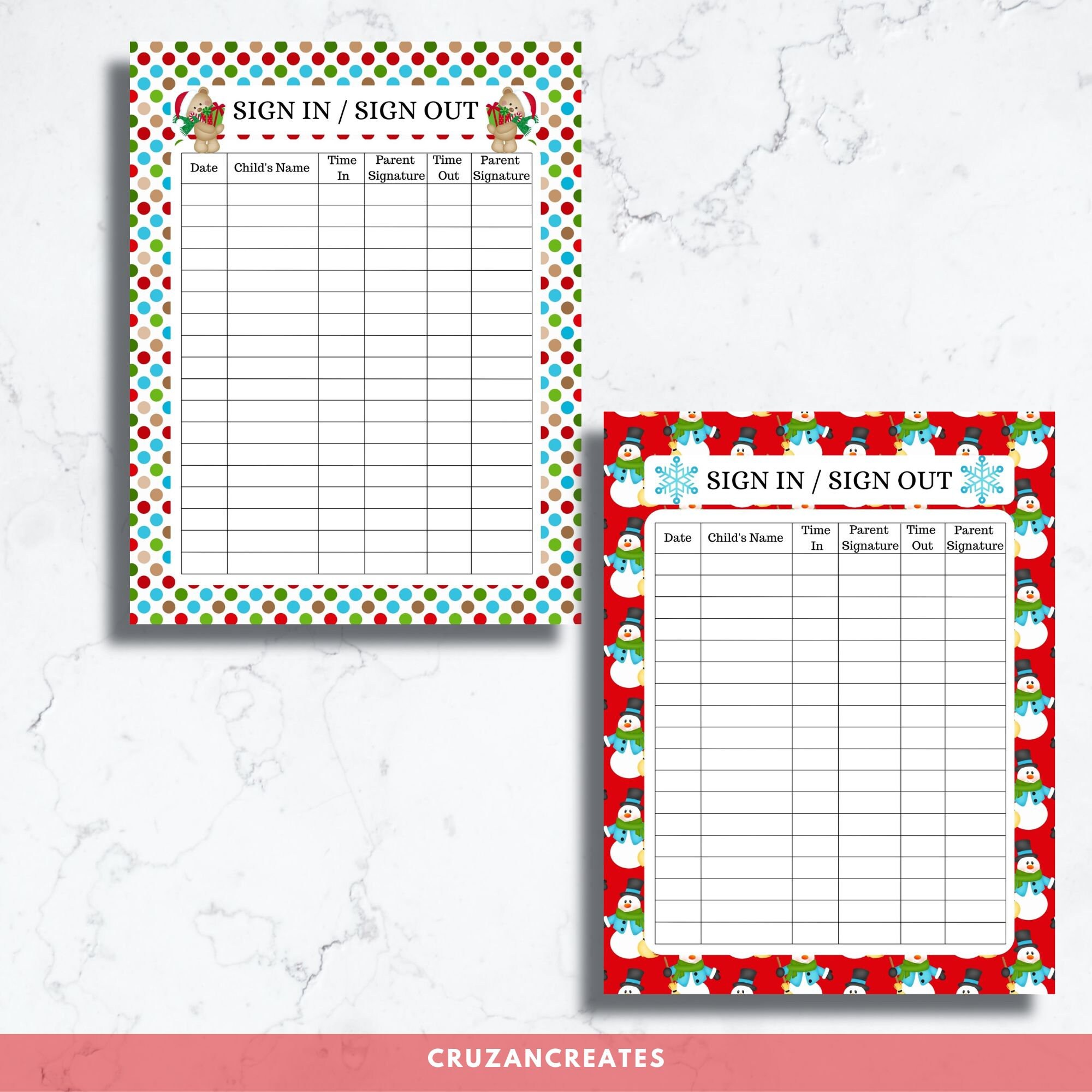 Sign in Sheet | Daycare Sign in Sheet | Sign in and Out Form | Daycare ...