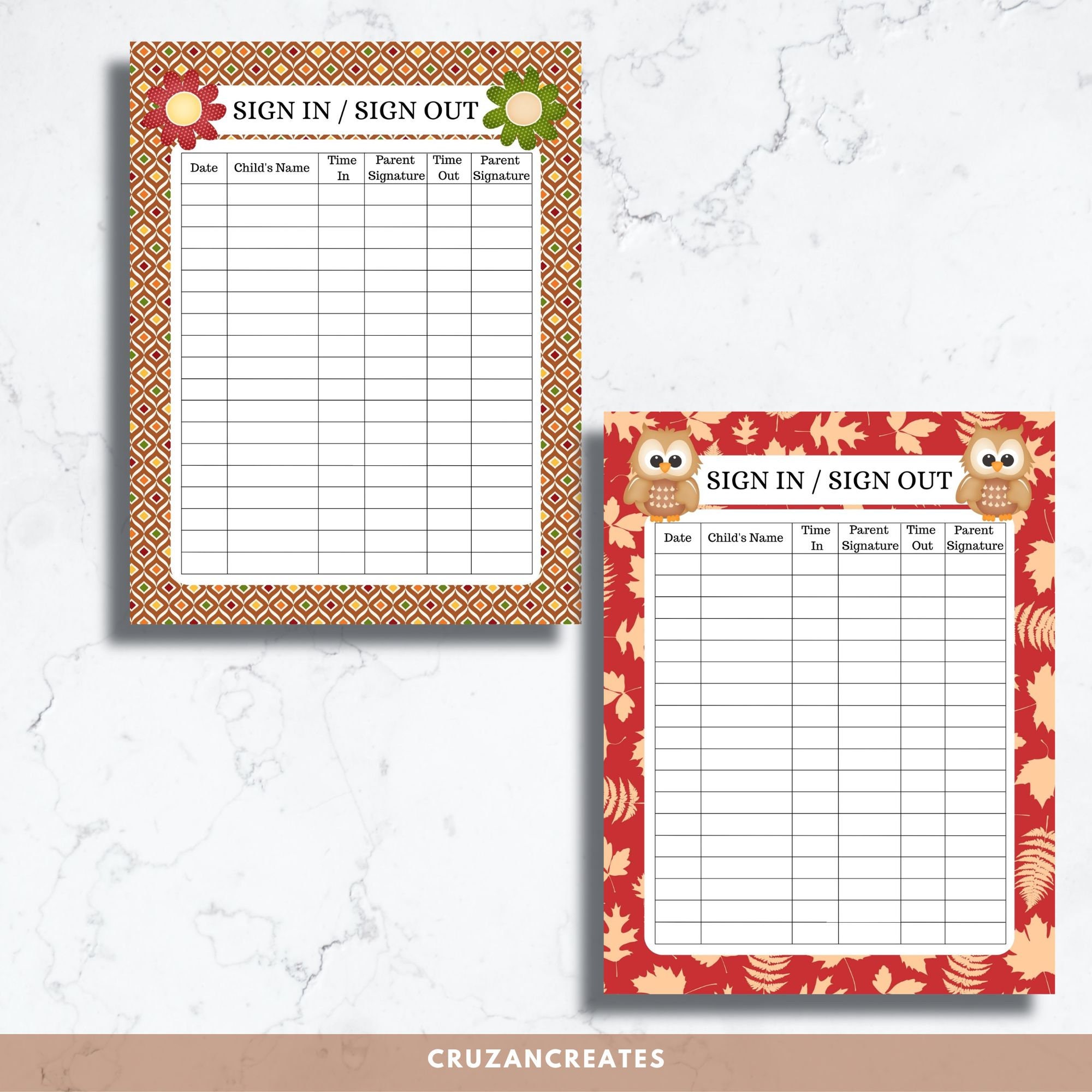 Thanksgiving Sign in Sheet Daycare Sign in Sheet Sign in and Out Form ...