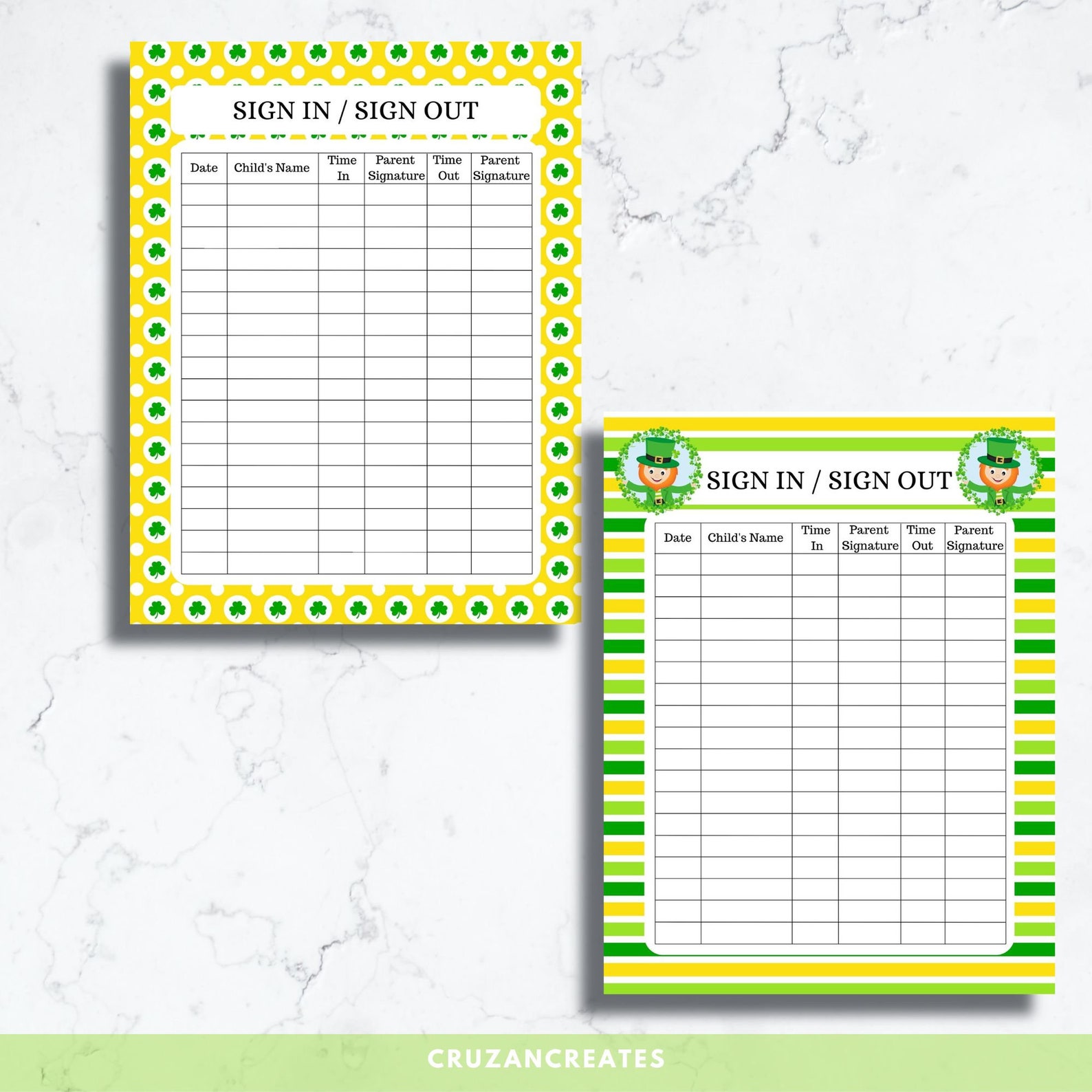 St Patricks Day Sign in Sheet | Daycare Sign in Sheet | Sign in and Out ...