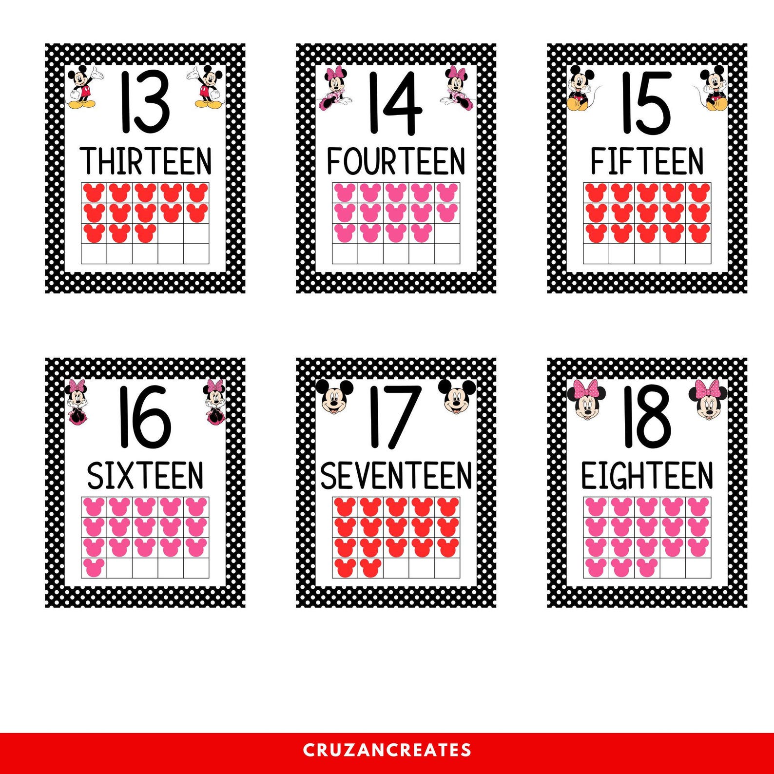 Number Posters | Mickey Numbers Posters | Minnie Numbers Posters ...