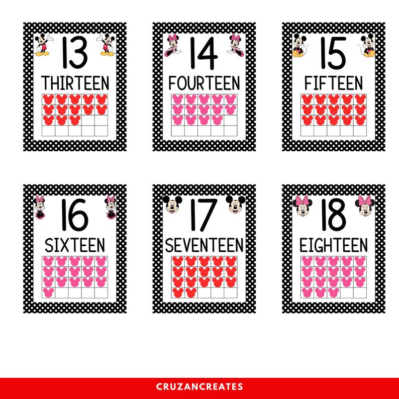Number Posters | Mickey Numbers Posters | Minnie Numbers Posters ...