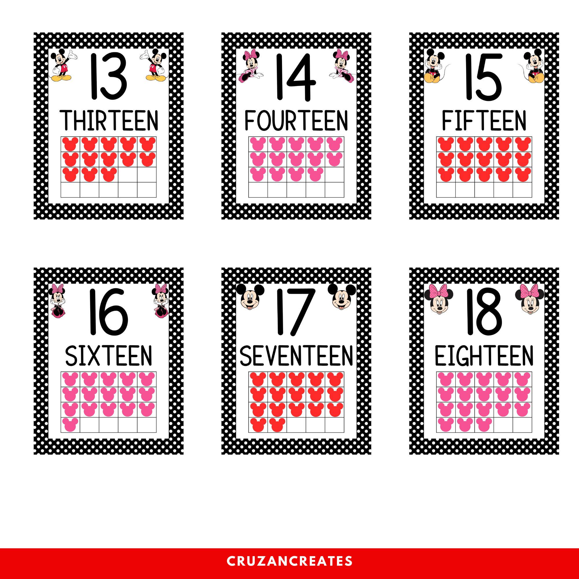Number Posters | Mickey Numbers Posters | Minnie Numbers Posters ...