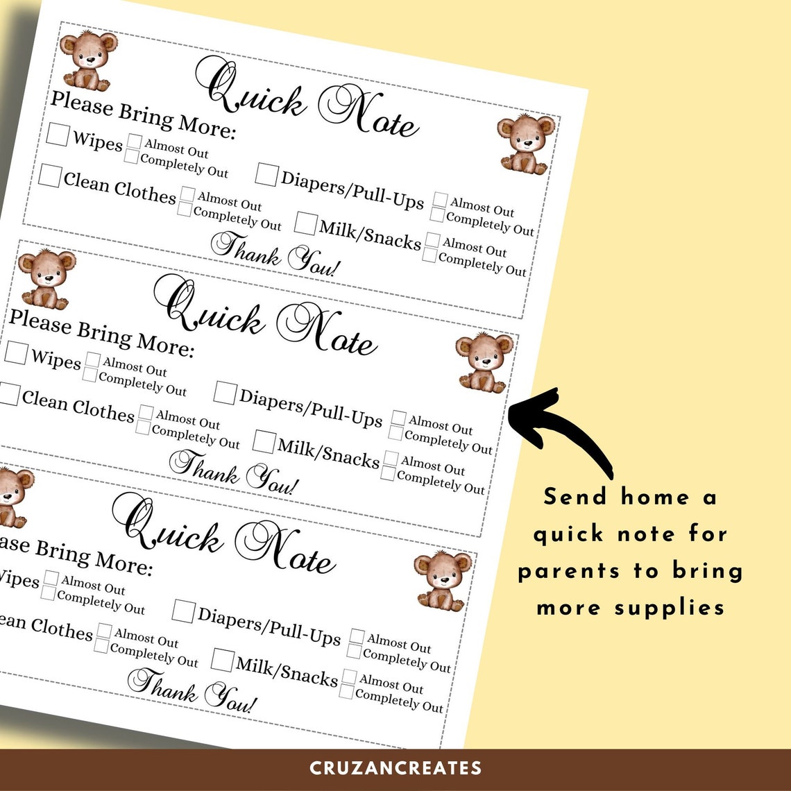 Daycare Parent Notice | Supplies Notice for Parents | Notice for ...