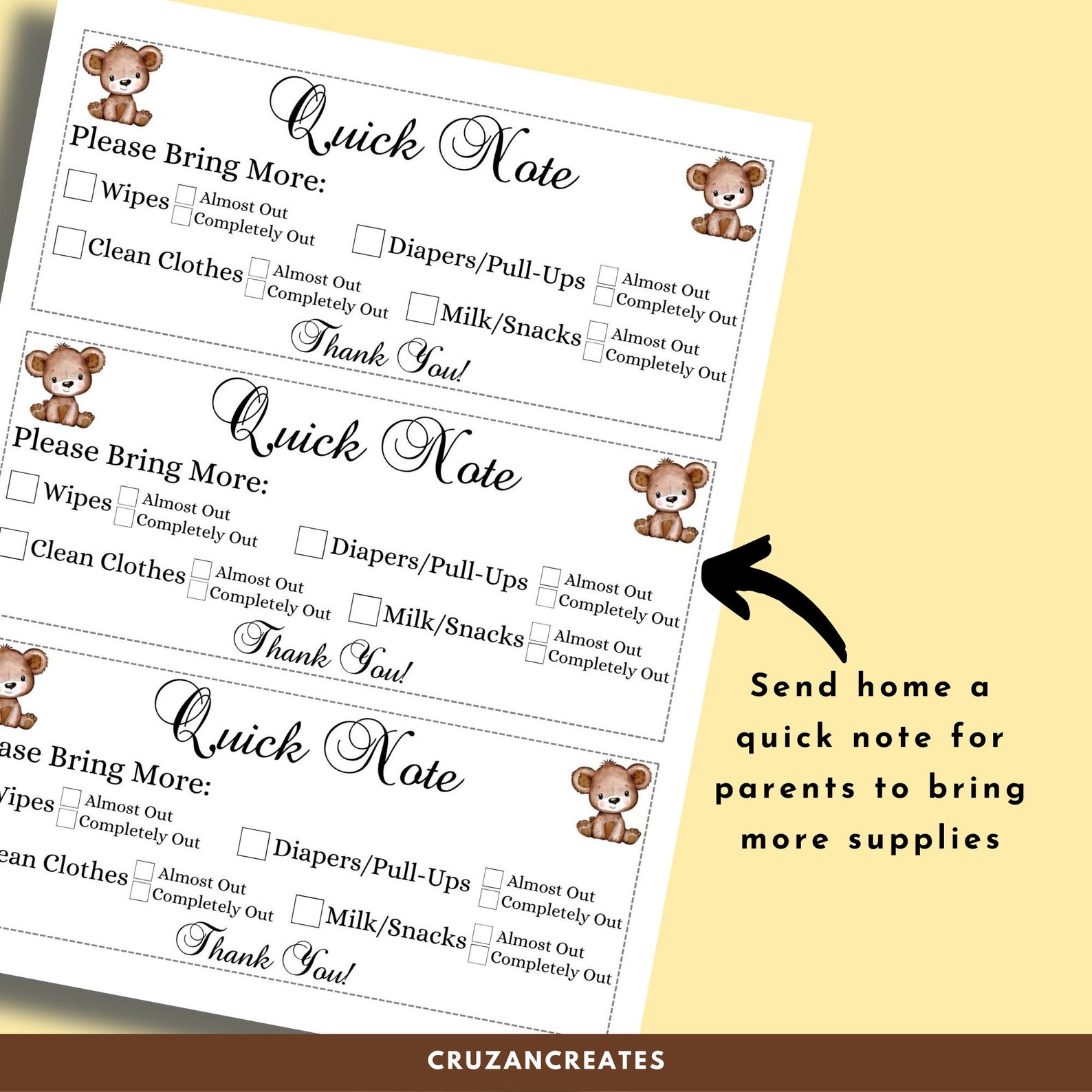 Daycare Parent Notice | Supplies Notice for Parents | Notice for ...