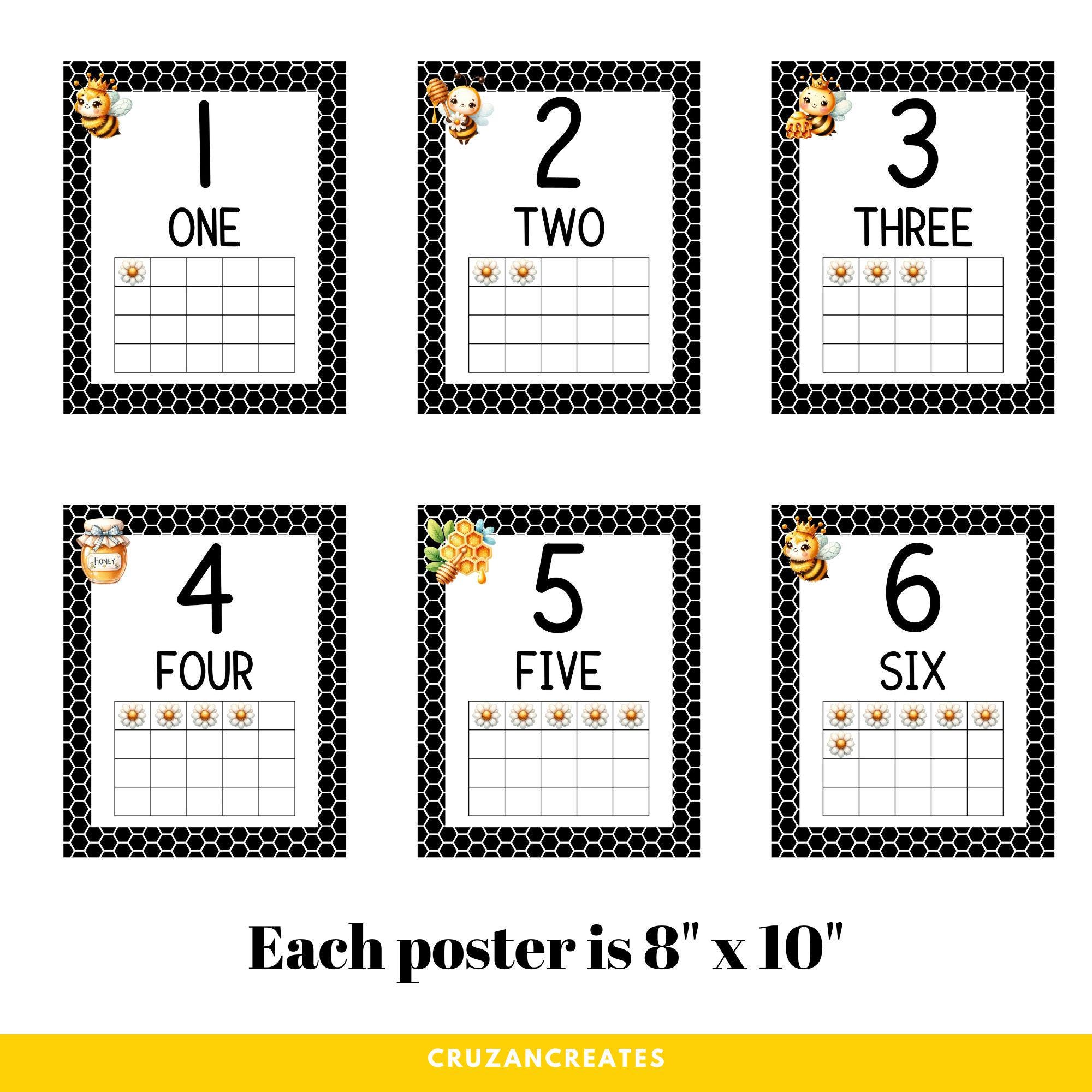Number Posters | Honey Bee Numbers Posters | Bee Numbers Posters ...
