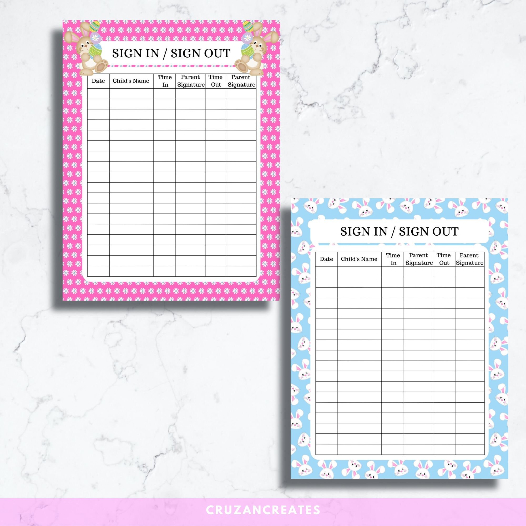 Easter Sign in Sheet | Daycare Sign in Sheet | Sign in and Out Form ...