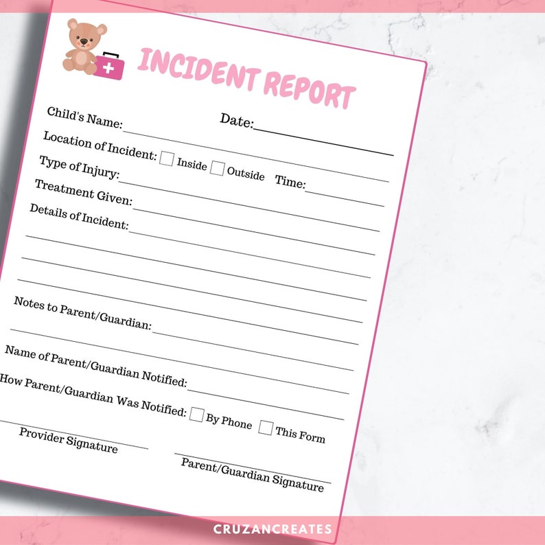 Incident Report | Ouch Report | Childcare Incident Report | Daycare ...