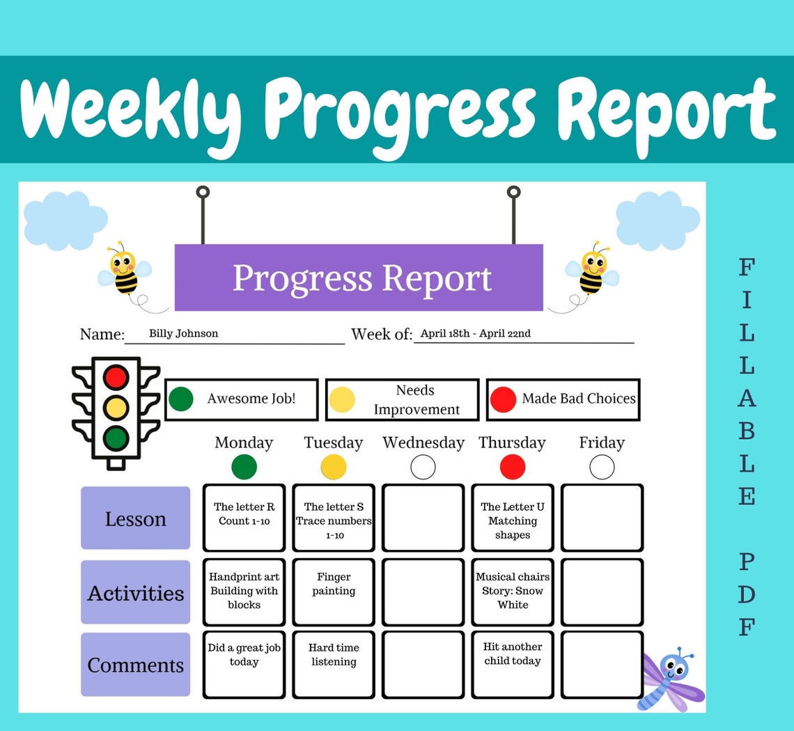 Progress Report | Preschool Progress Report | Daycare Behavior Chart ...