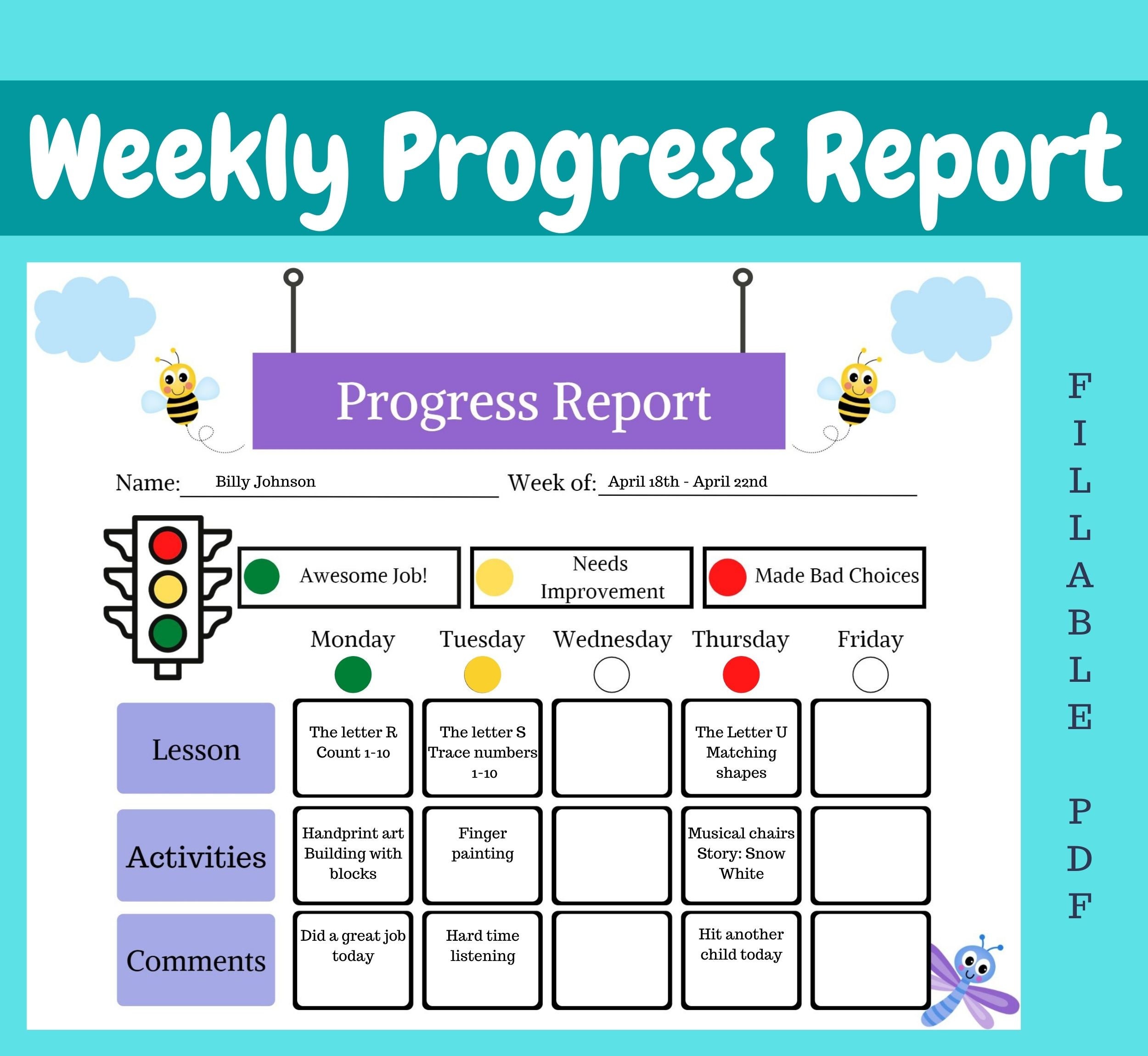 Progress Report | Preschool Progress Report | Daycare Behavior Chart ...