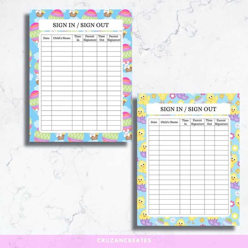 Easter Sign in Sheet | Daycare Sign in Sheet | Sign in and Out Form ...