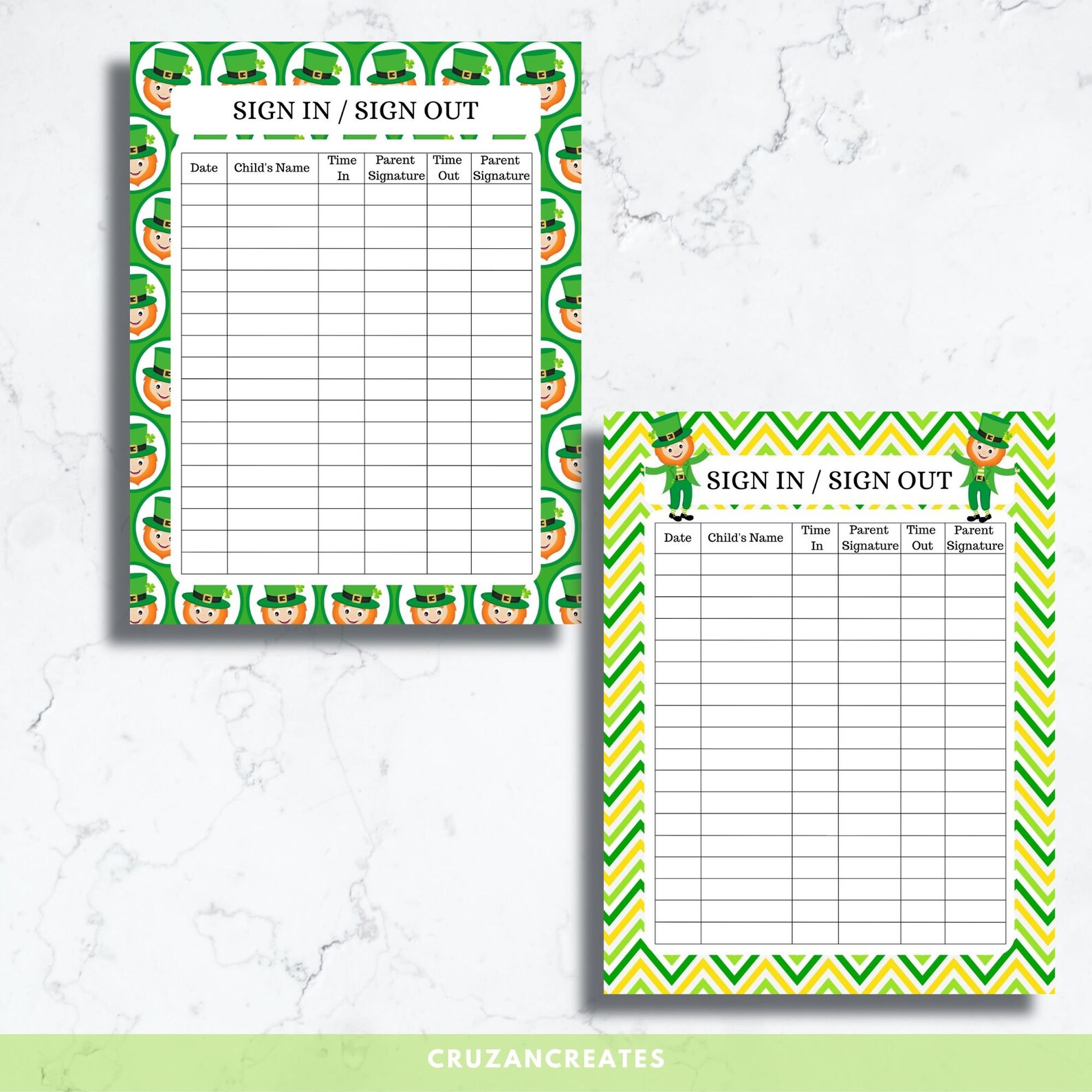 St Patricks Day Sign in Sheet | Daycare Sign in Sheet | Sign in and Out ...