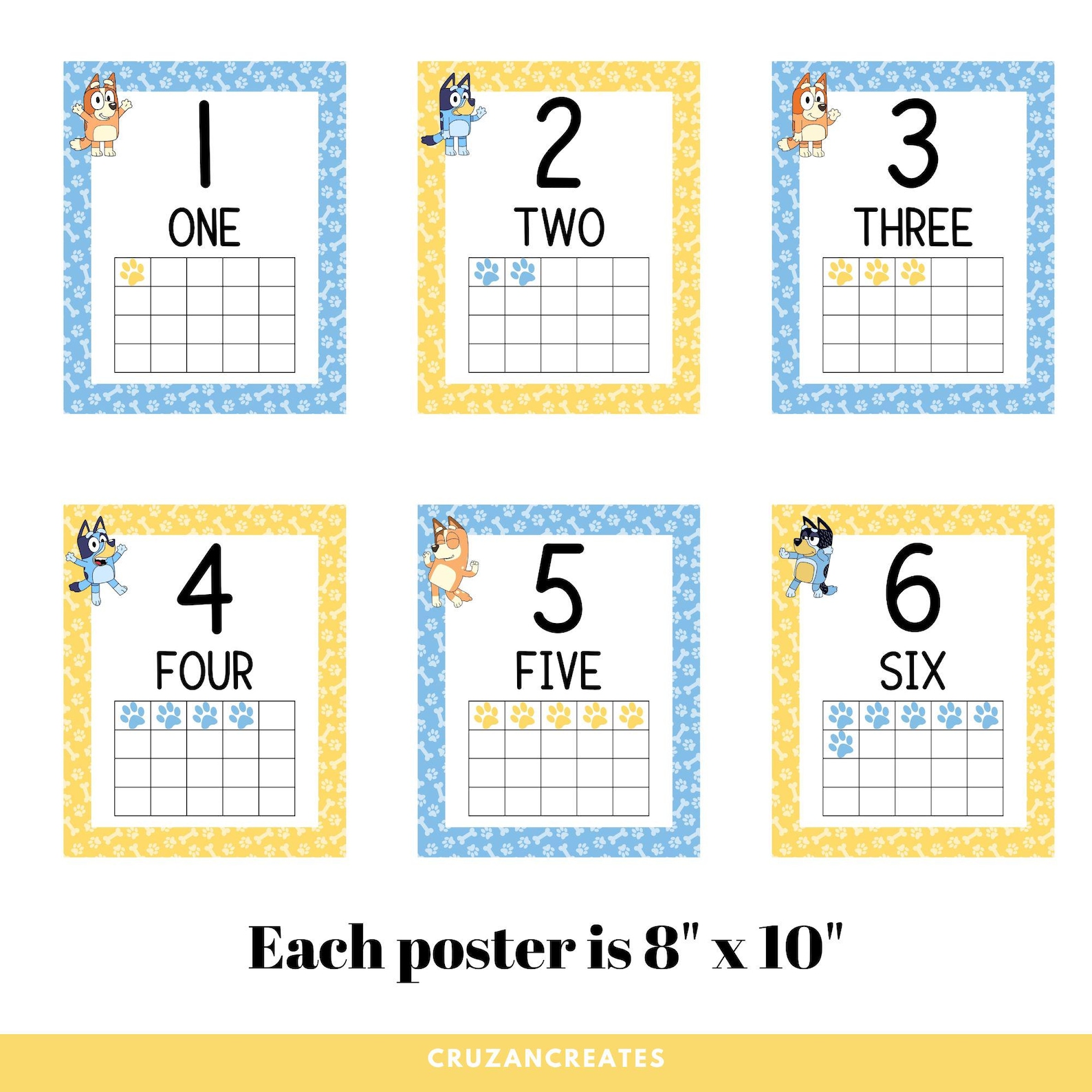 Number Posters | Bluey Numbers Posters | Bluey Numbers Posters ...
