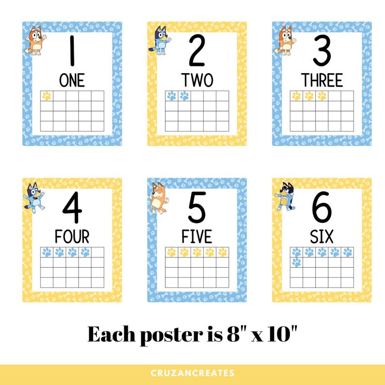 Number Posters | Bluey Numbers Posters | Bluey Numbers Posters ...
