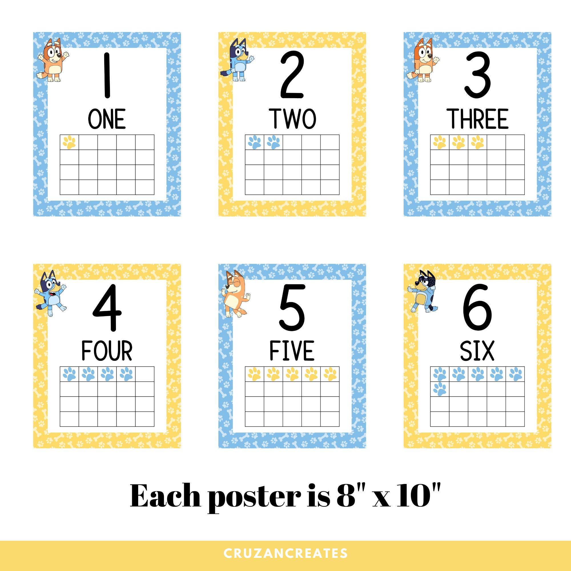 Number Posters | Bluey Numbers Posters | Bluey Numbers Posters ...