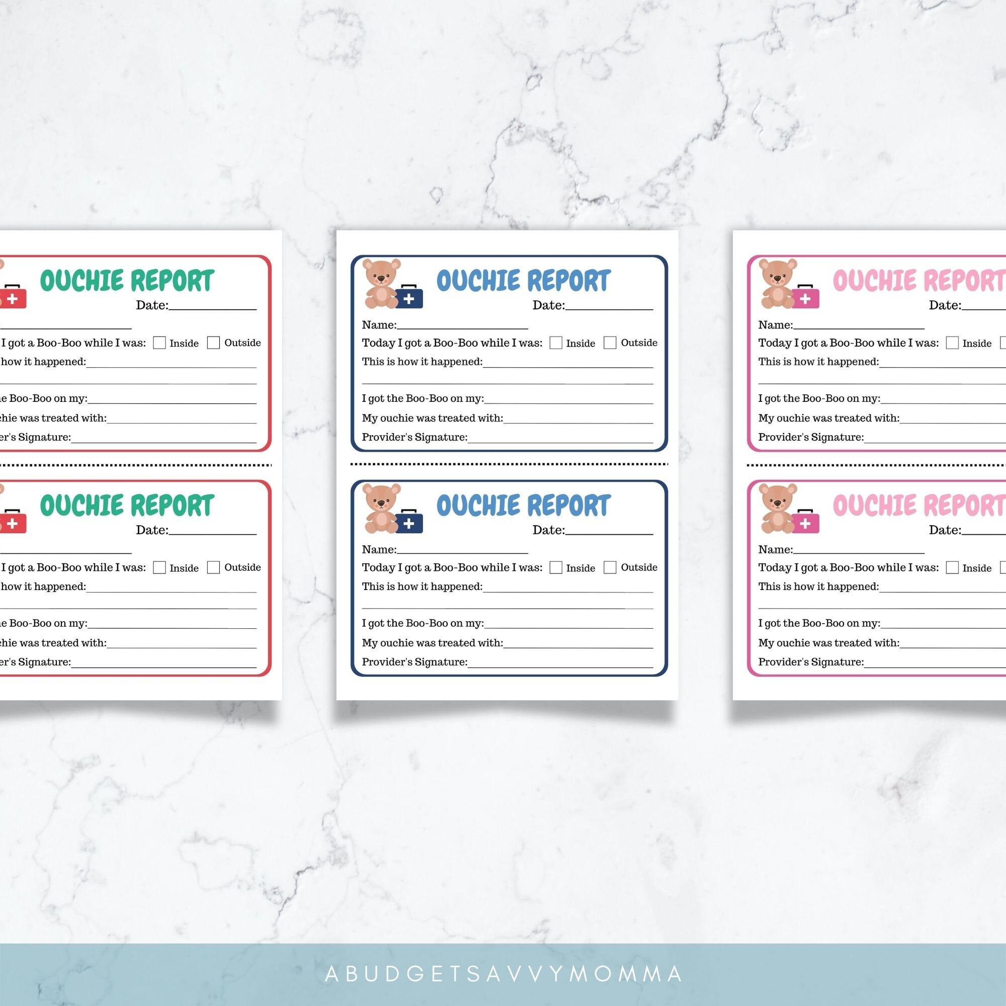 Ouch Report | Incident Report | Boo-boo Report | Accident Report ...