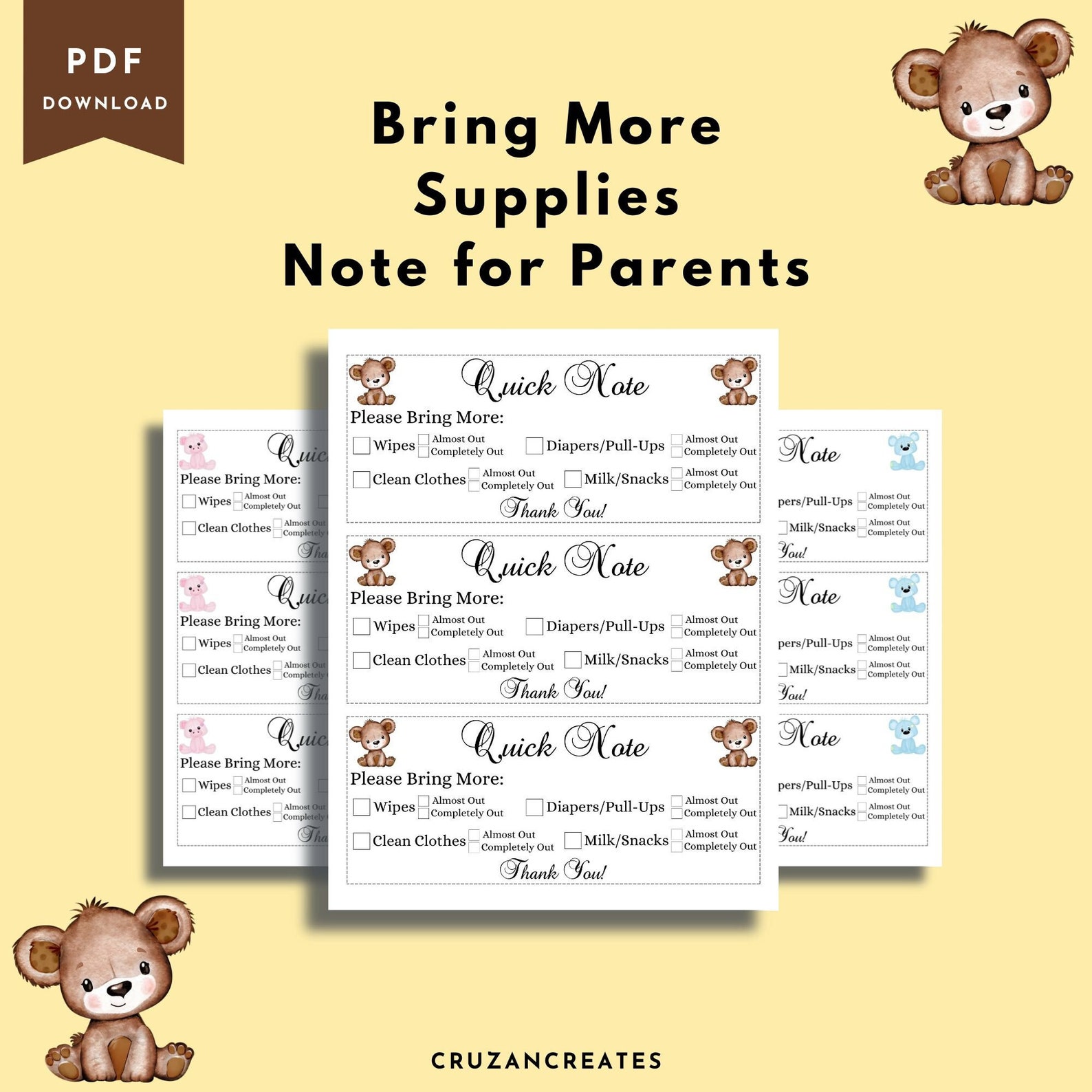 Daycare Parent Notice | Supplies Notice for Parents | Notice for ...