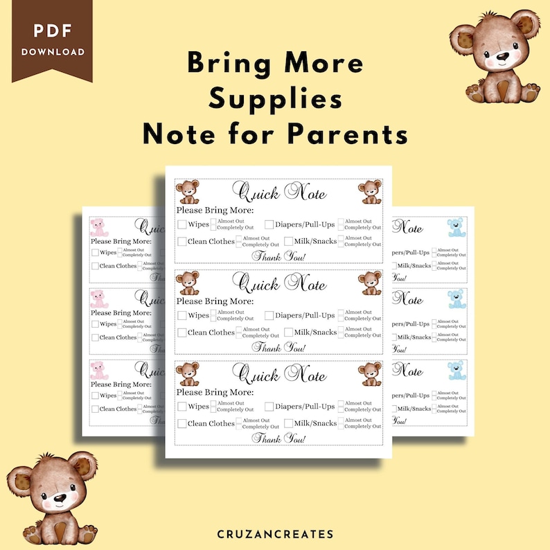 Daycare Parent Notice | Supplies Notice for Parents | Notice for ...