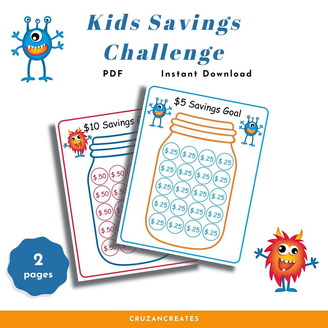 Kids Savings Challenge | Kids Savings Tracker | Savings Challenge for ...