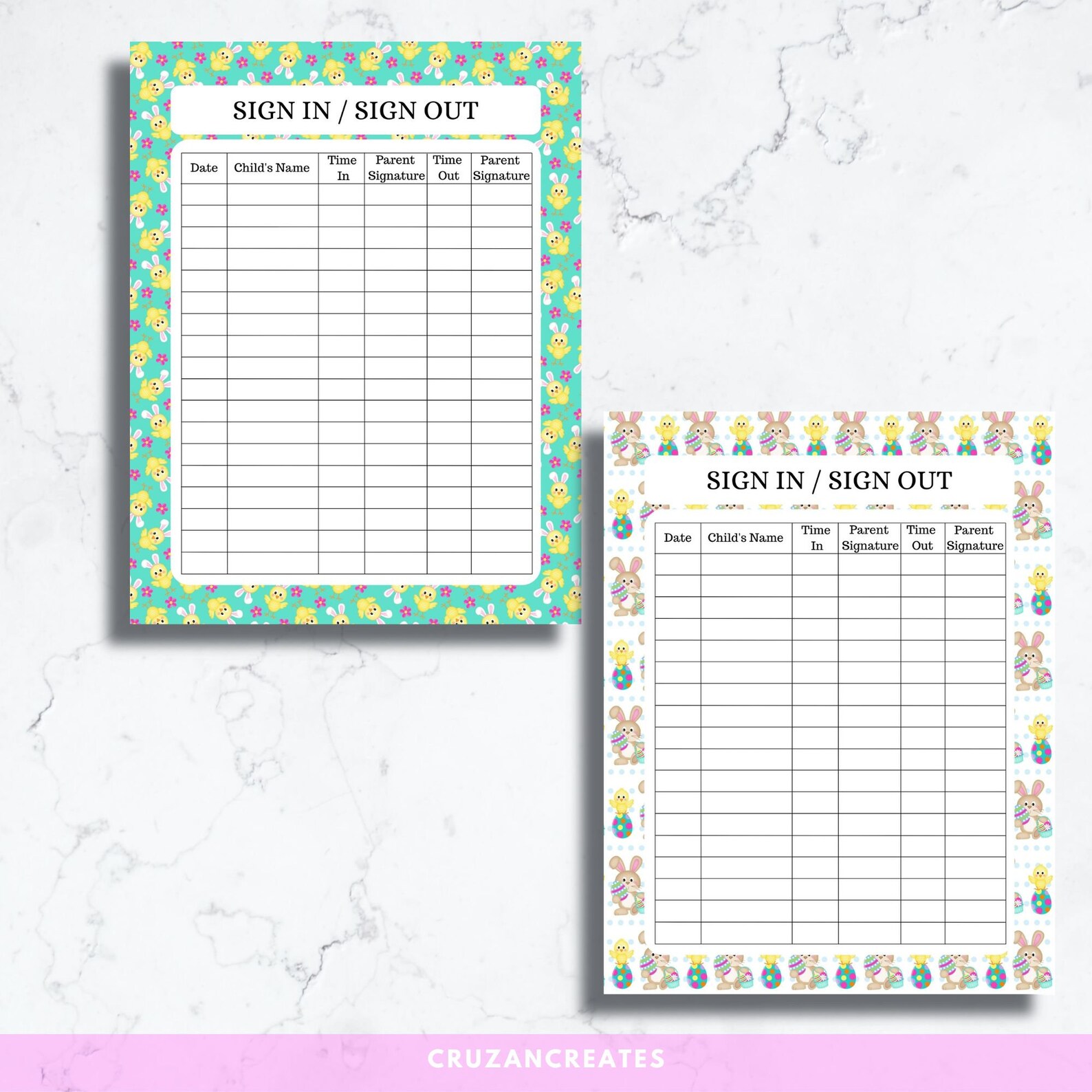 Easter Sign in Sheet Daycare Sign in Sheet Sign in and Out Form Daycare ...