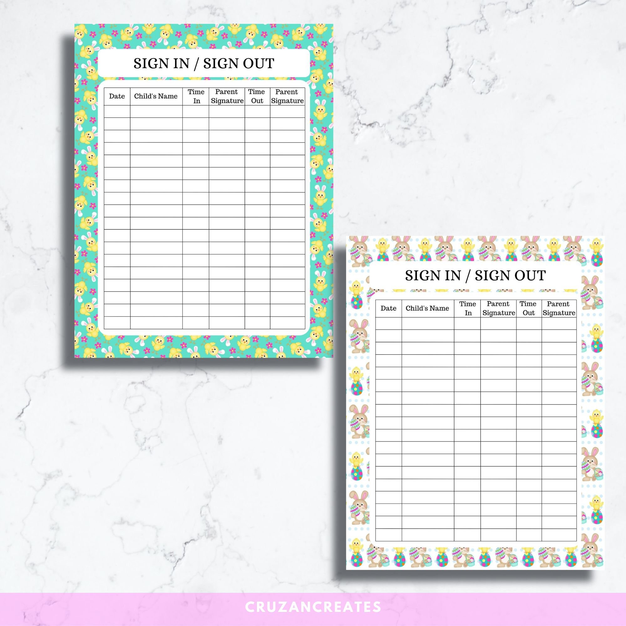 Easter Sign in Sheet | Daycare Sign in Sheet | Sign in and Out Form ...