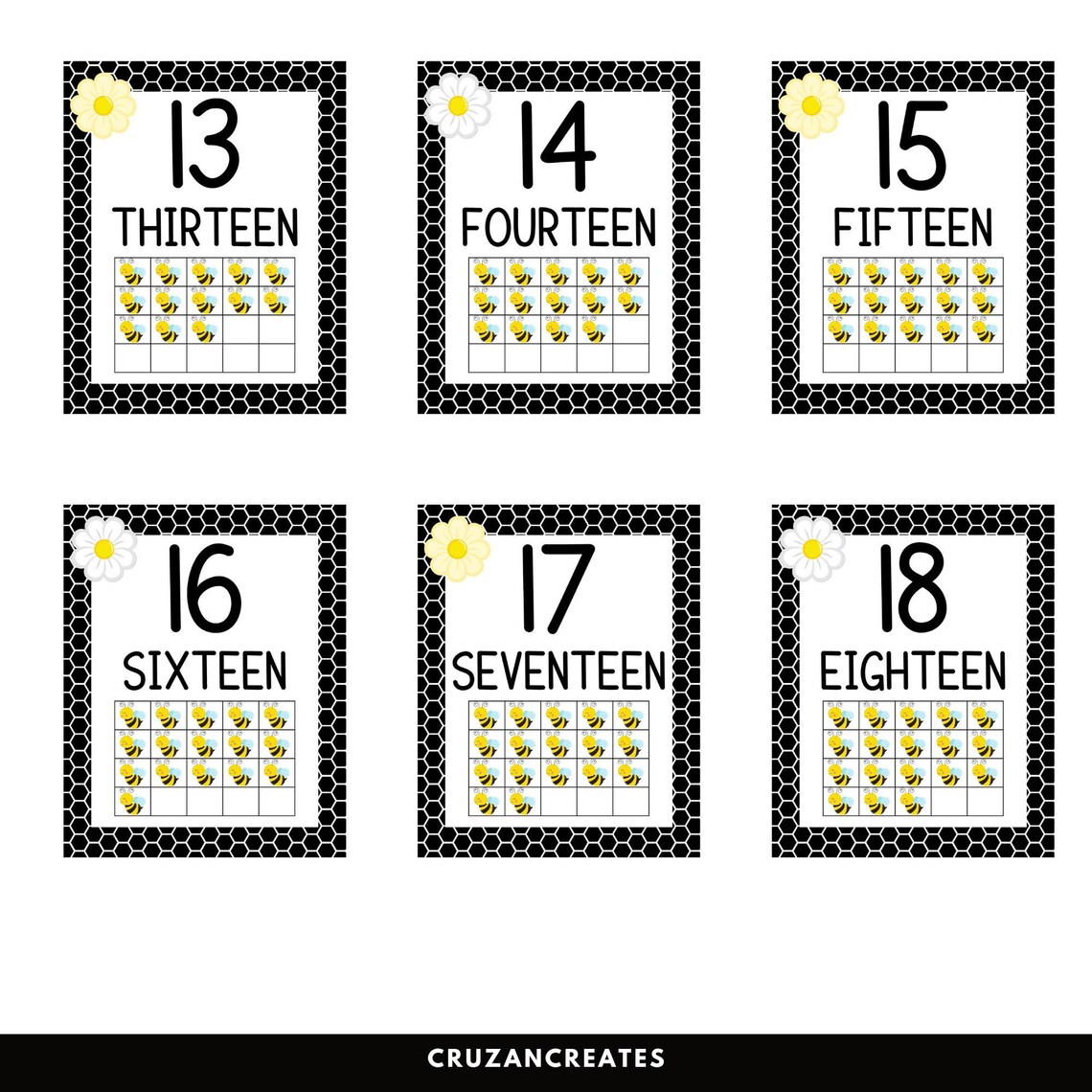 Number Posters | Bumble Bee Numbers Posters | Bee Numbers Posters ...