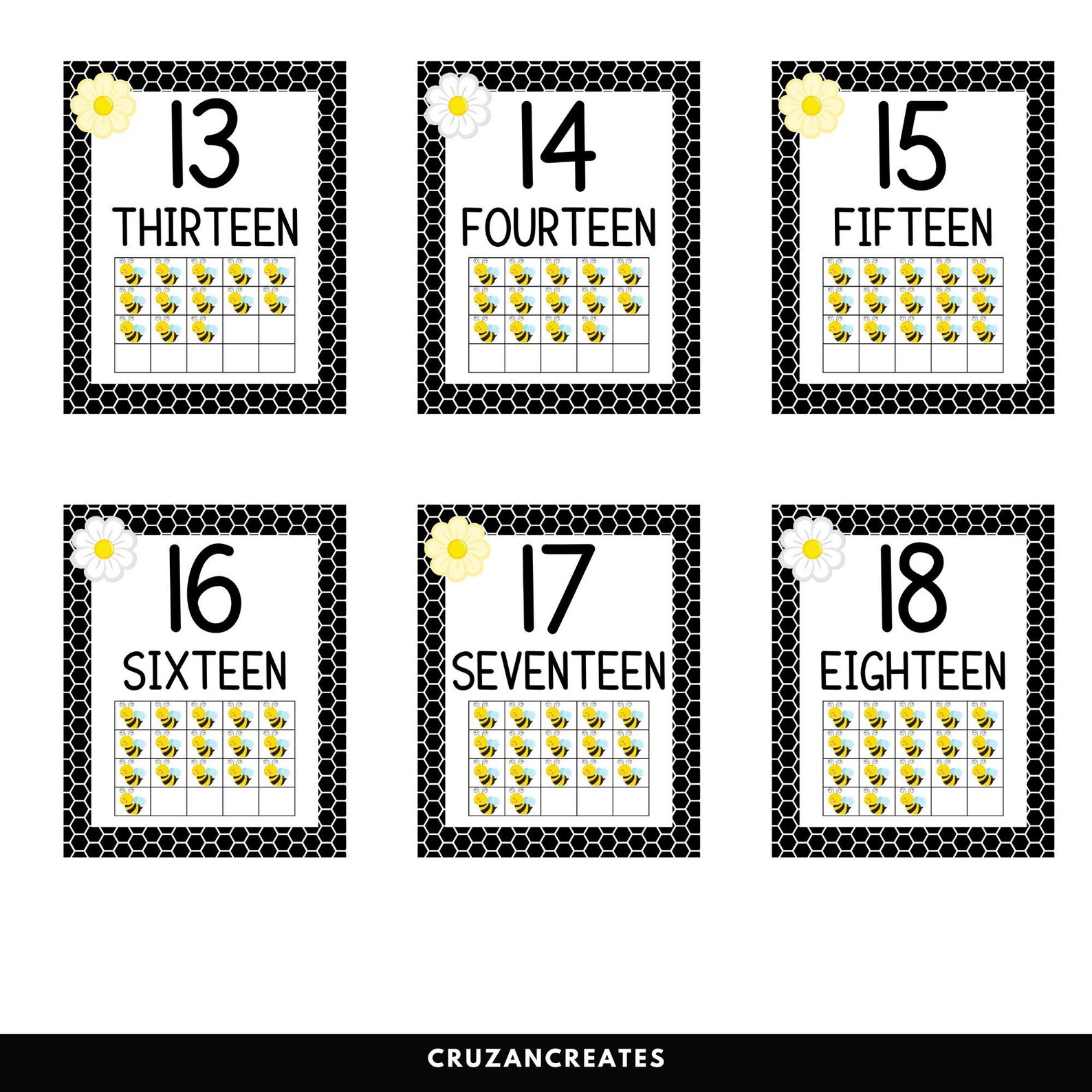 Number Posters | Bumble Bee Numbers Posters | Bee Numbers Posters ...