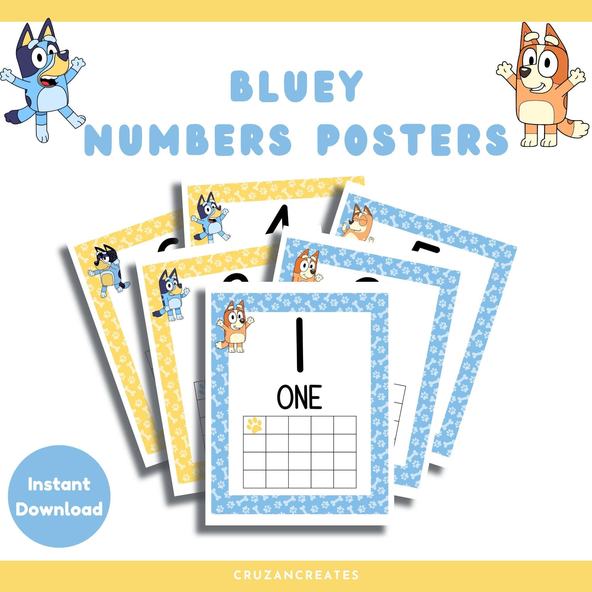 Number Posters | Bluey Numbers Posters | Bluey Numbers Posters ...