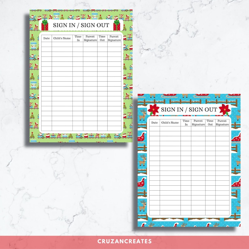Sign in Sheet | Daycare Sign in Sheet | Sign in and Out Form | Daycare ...