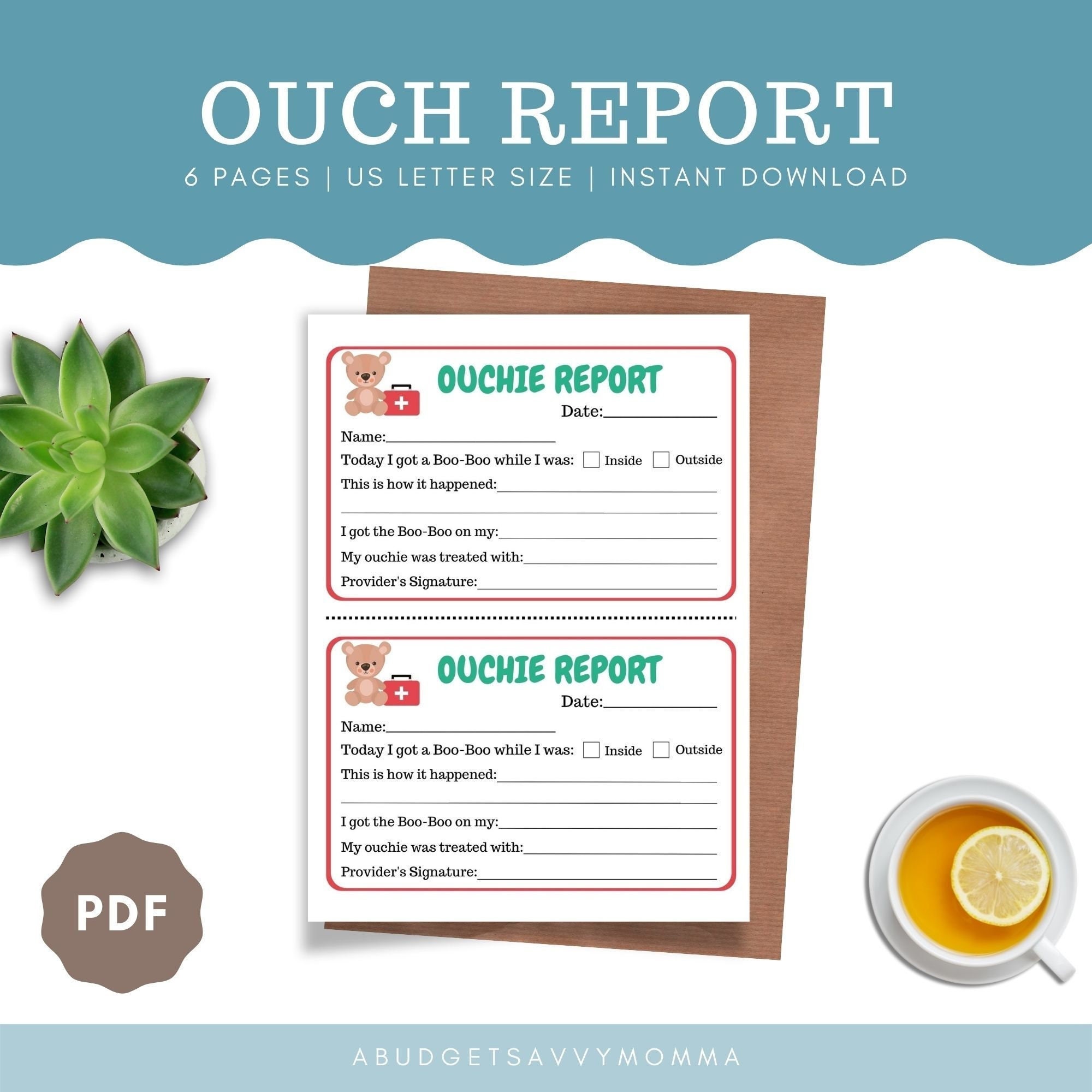 Ouch Report | Incident Report | Boo-boo Report | Accident Report ...