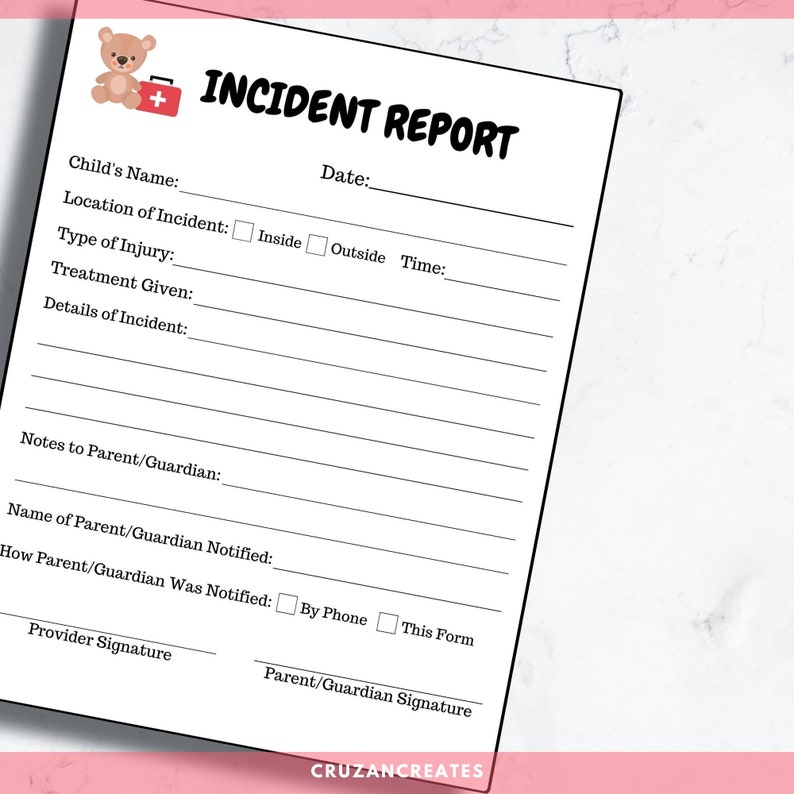 Incident Report | Ouch Report | Childcare Incident Report | Daycare ...