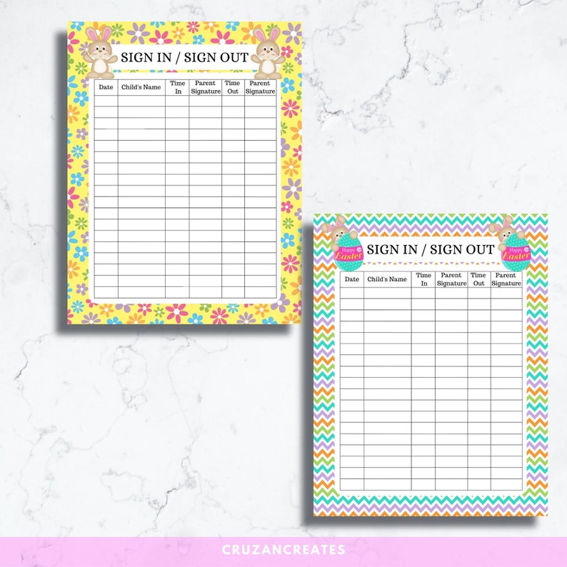Easter Sign in Sheet | Daycare Sign in Sheet | Sign in and Out Form ...