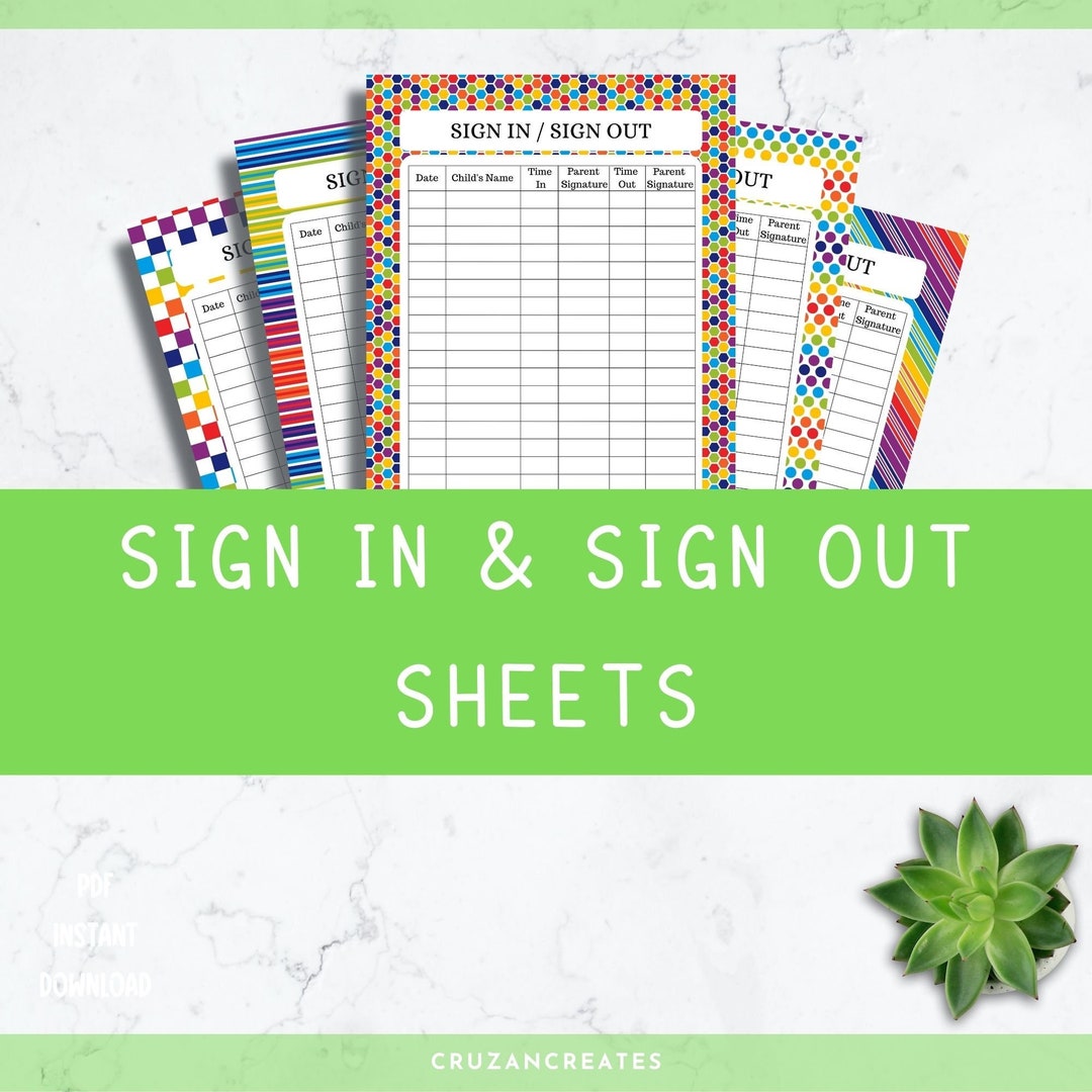 Sign in Sheet | Daycare Sign in Sheet | Sign in and Out Form | Daycare ...