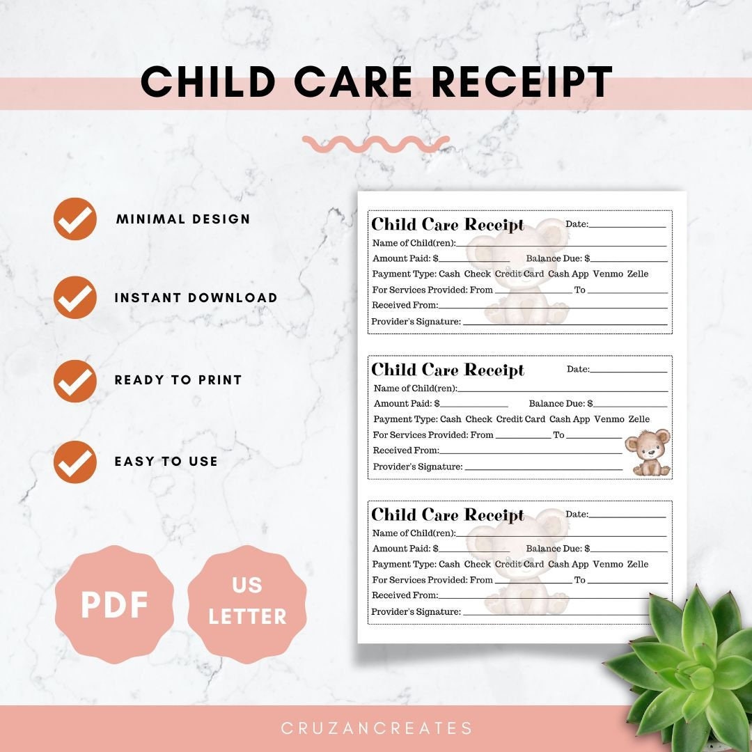 Child Care Receipt | Daycare Receipt | Child Care Payment Form ...