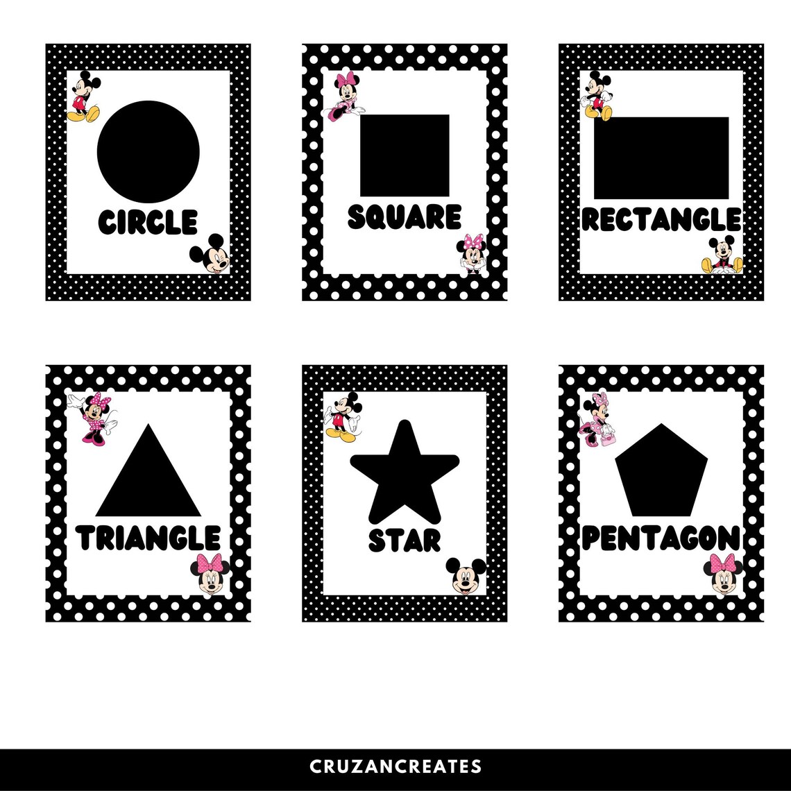 Shape Posters Mickey Shape Posters Minnie Shape Posters - Etsy
