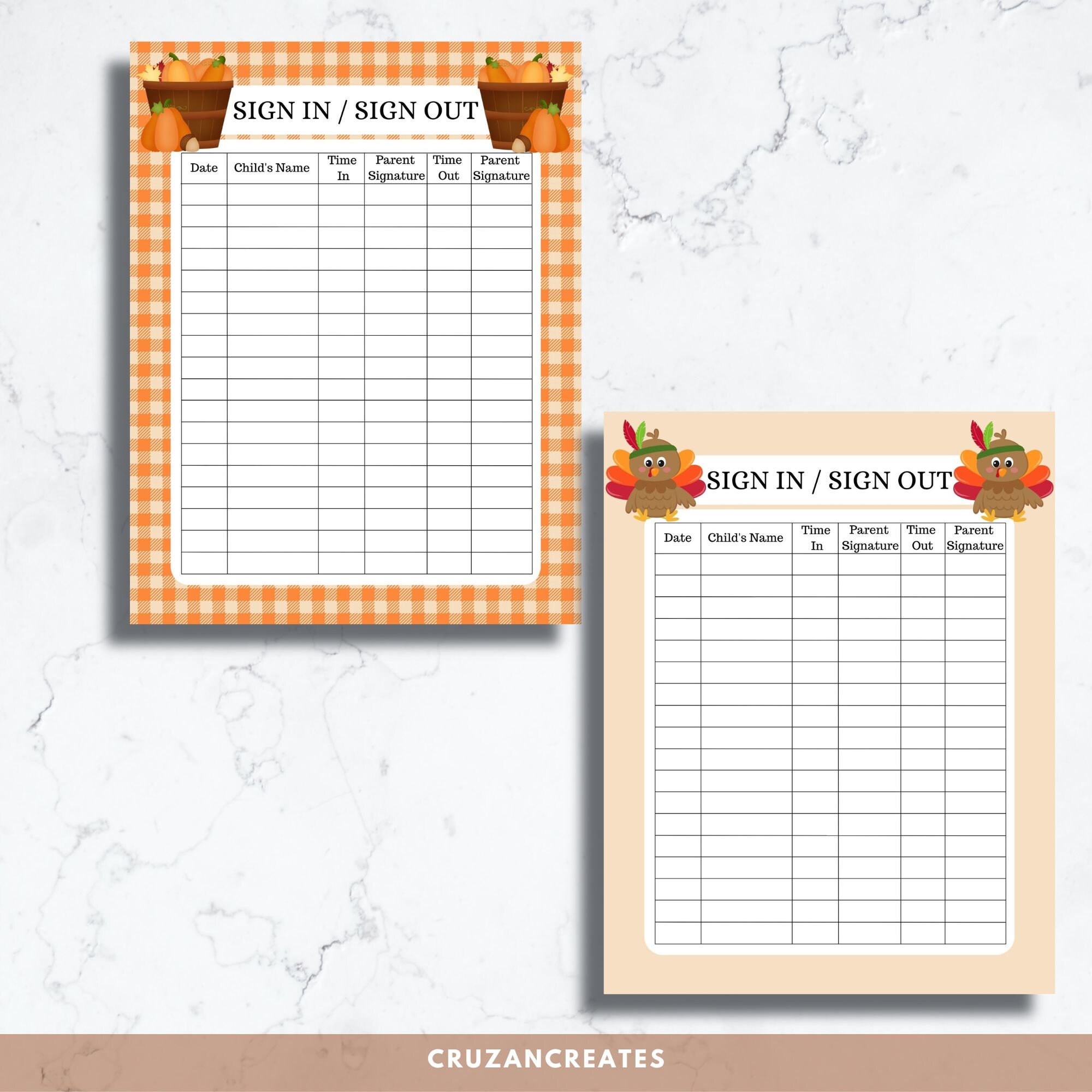 Thanksgiving Sign in Sheet | Daycare Sign in Sheet | Sign in and Out ...
