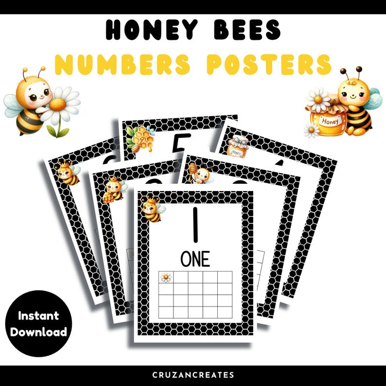 Number Posters | Honey Bee Numbers Posters | Bee Numbers Posters ...
