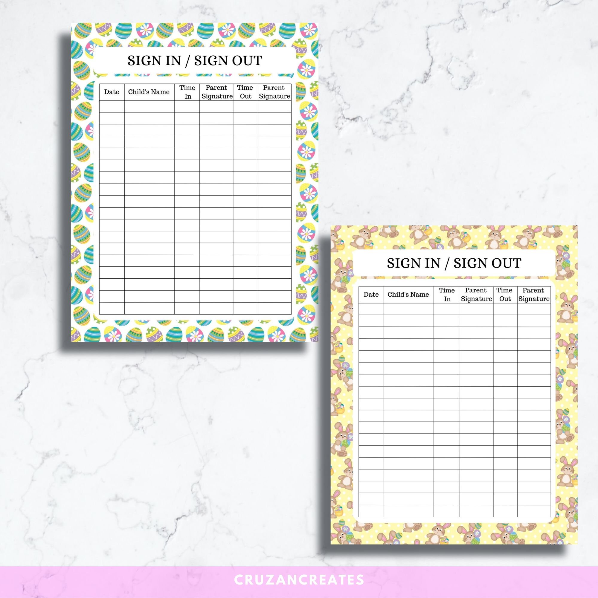 Easter Sign in Sheet | Daycare Sign in Sheet | Sign in and Out Form ...