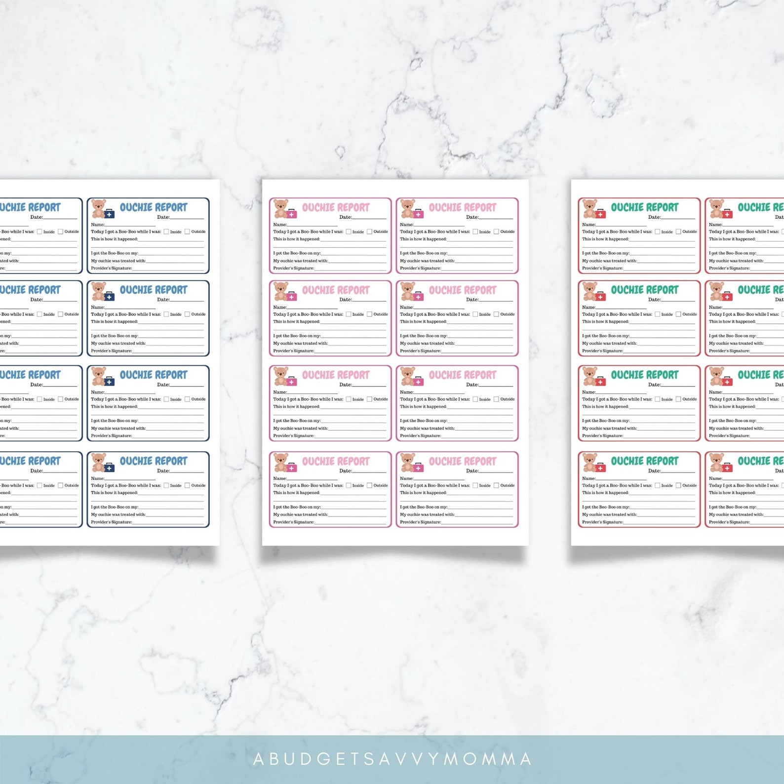 Ouch Report | Incident Report | Boo-boo Report | Accident Report ...