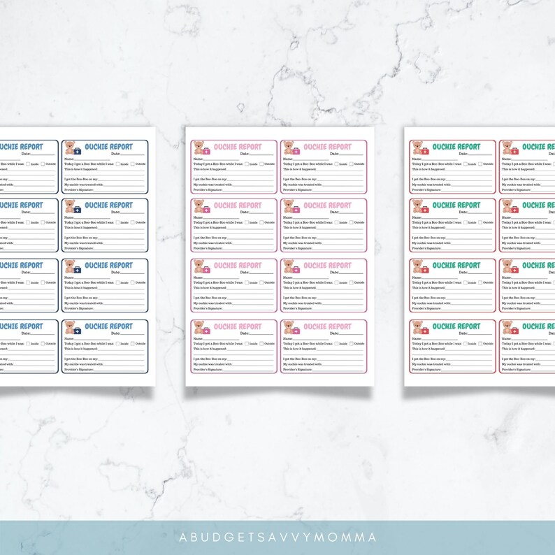 Ouch Report | Incident Report | Boo-boo Report | Accident Report ...