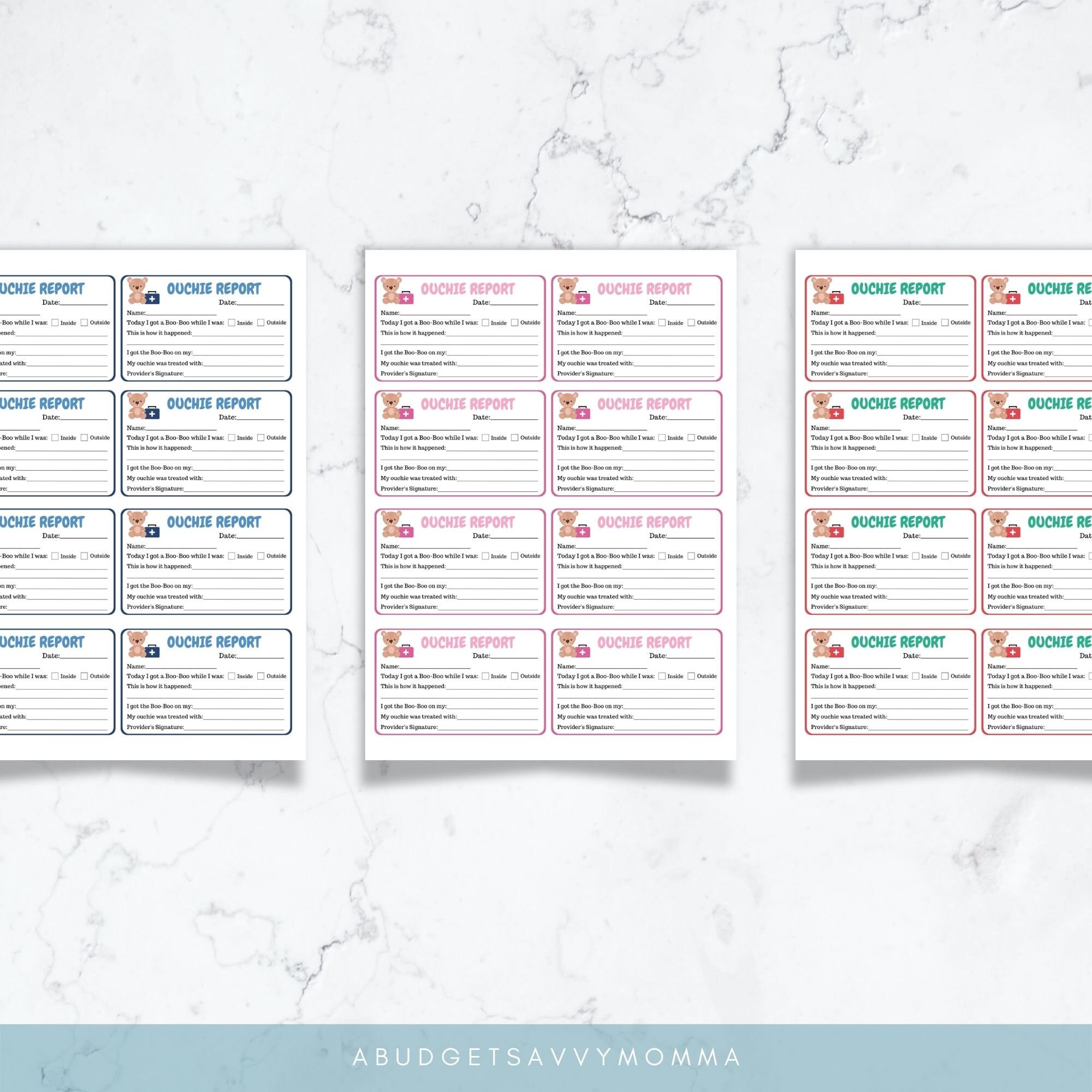 Ouch Report | Incident Report | Boo-boo Report | Accident Report ...