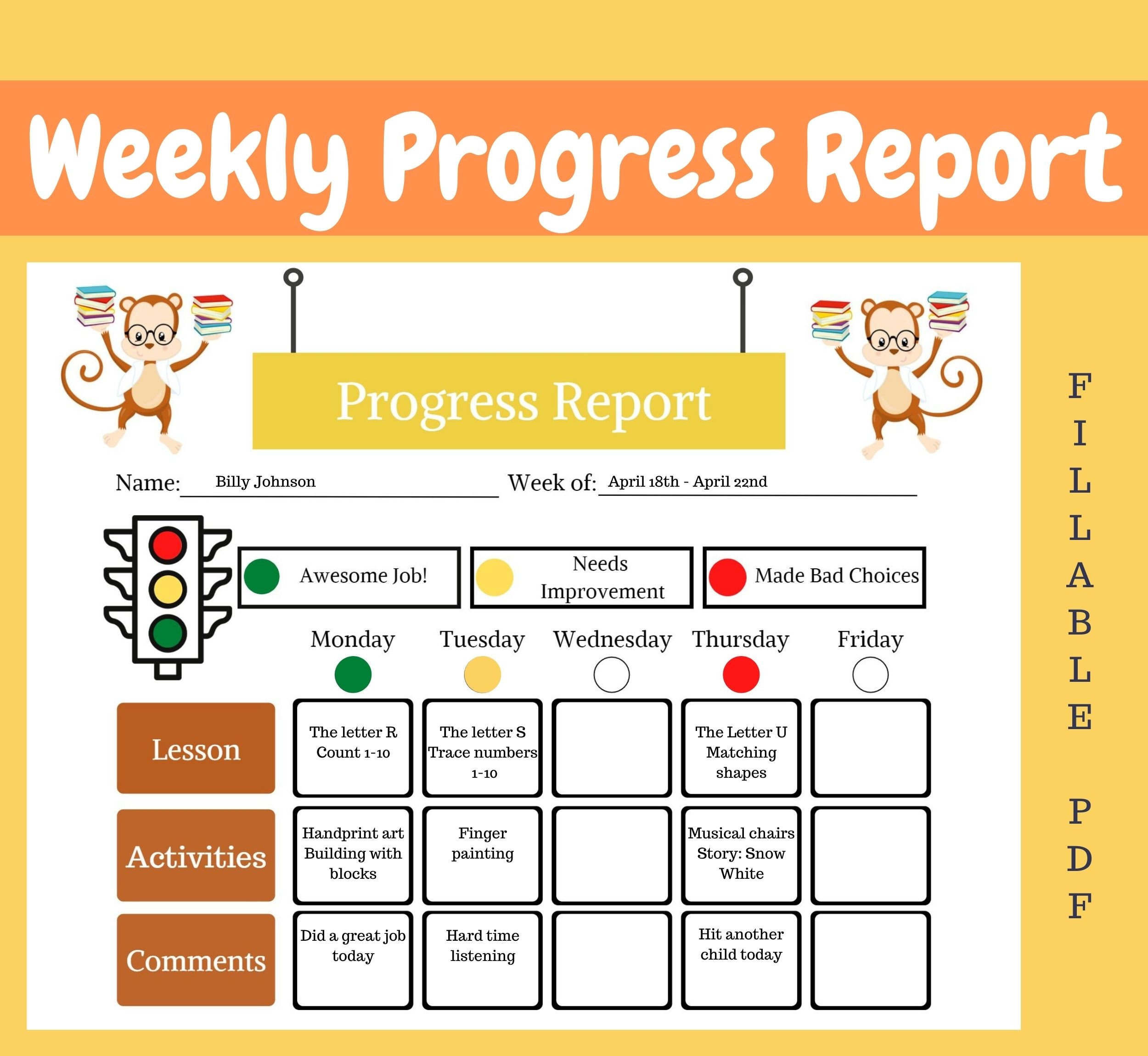 Progress Report | Preschool Progress Report | Daycare Behavior Chart ...