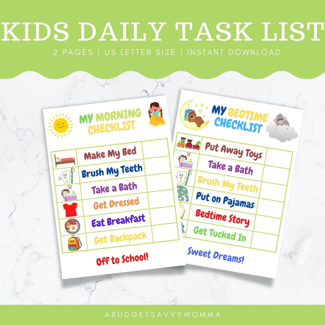 Kids Daily Task List | Responsibility Chart | Kids Daily Checklist ...