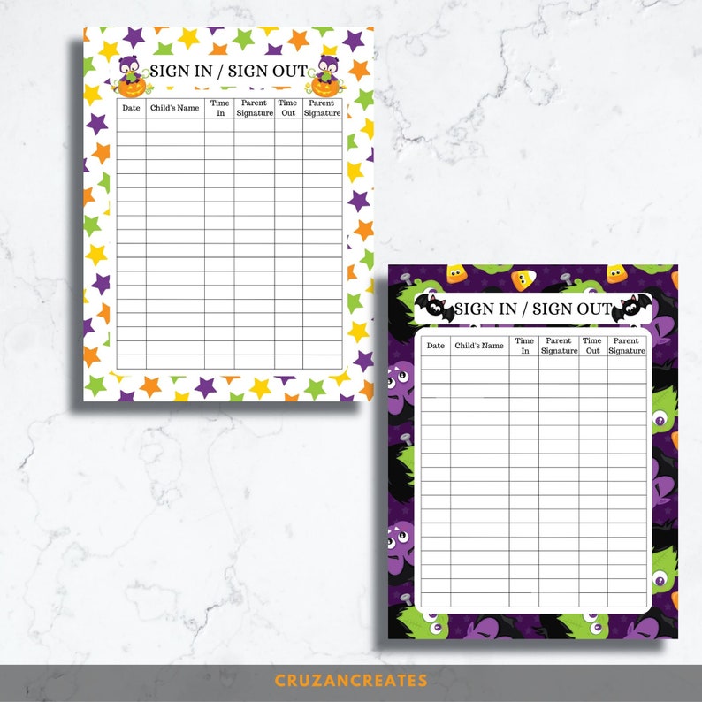 Sign in Sheet | Daycare Sign in Sheet | Sign in and Out Form | Daycare ...