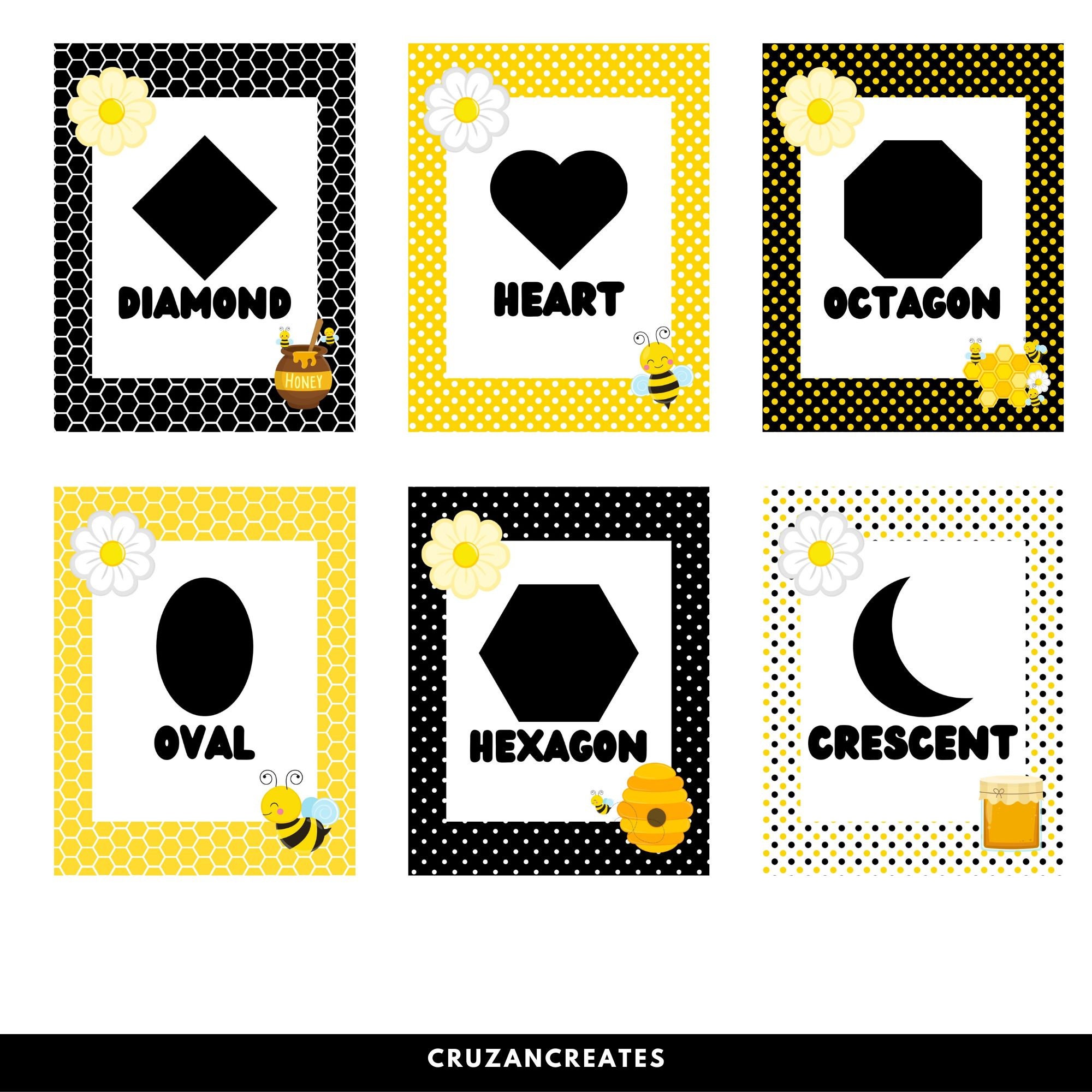 Shape Posters | Bumble Bee Shape Posters | Bumble Bee Classroom Decor ...