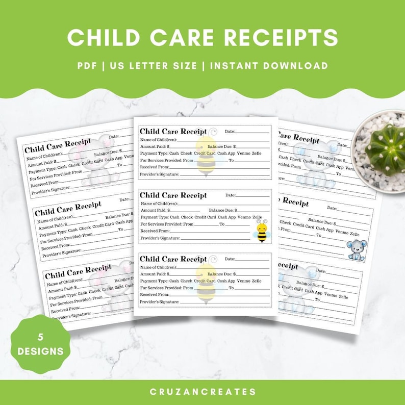 Child Care Receipt | Daycare Receipt | Child Care Payment Form ...