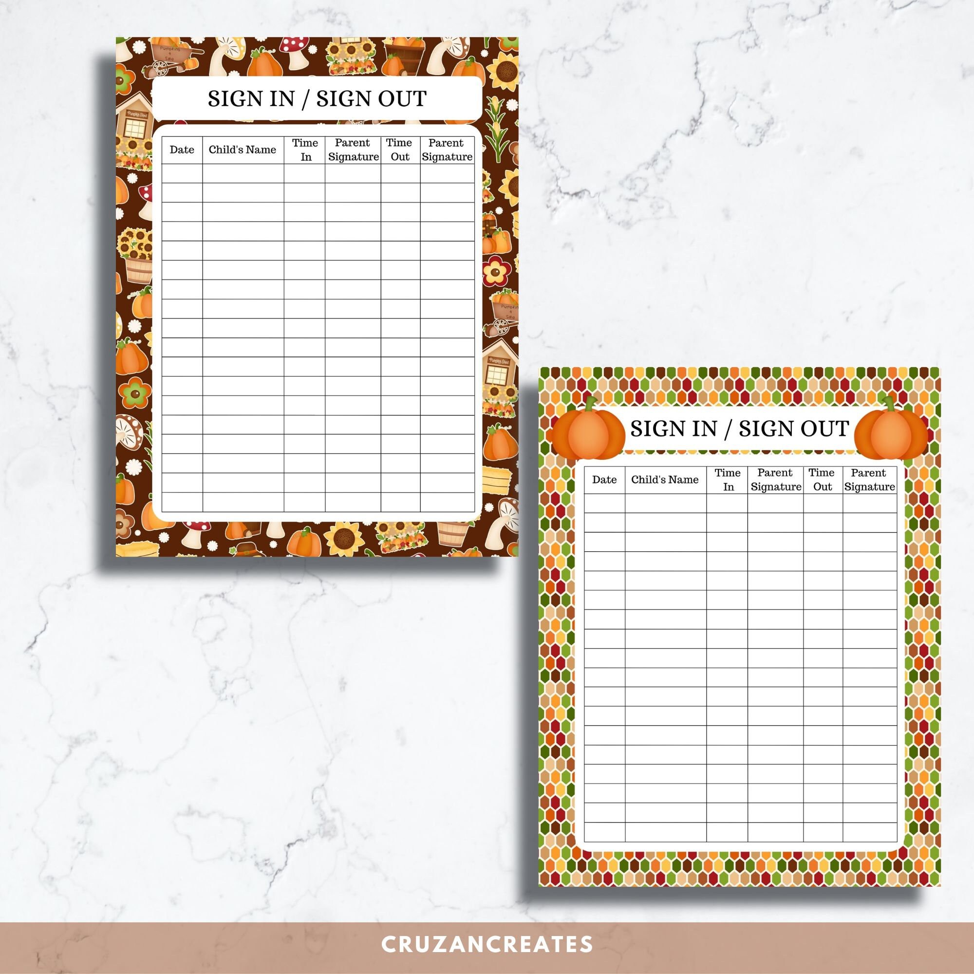 Thanksgiving Sign in Sheet | Daycare Sign in Sheet | Sign in and Out ...