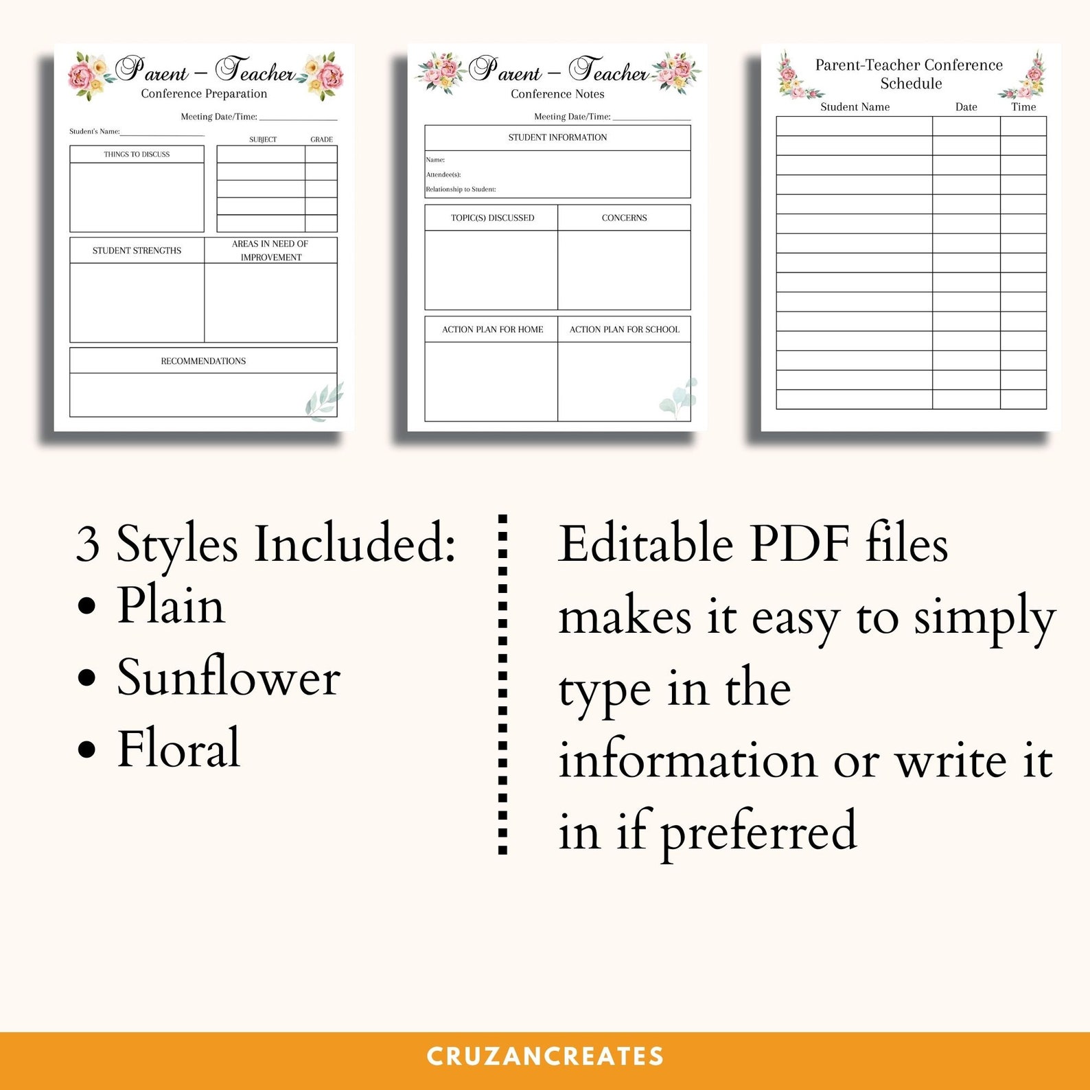 Parent Teacher Conference Forms | Parent Teacher Conference Bundle ...