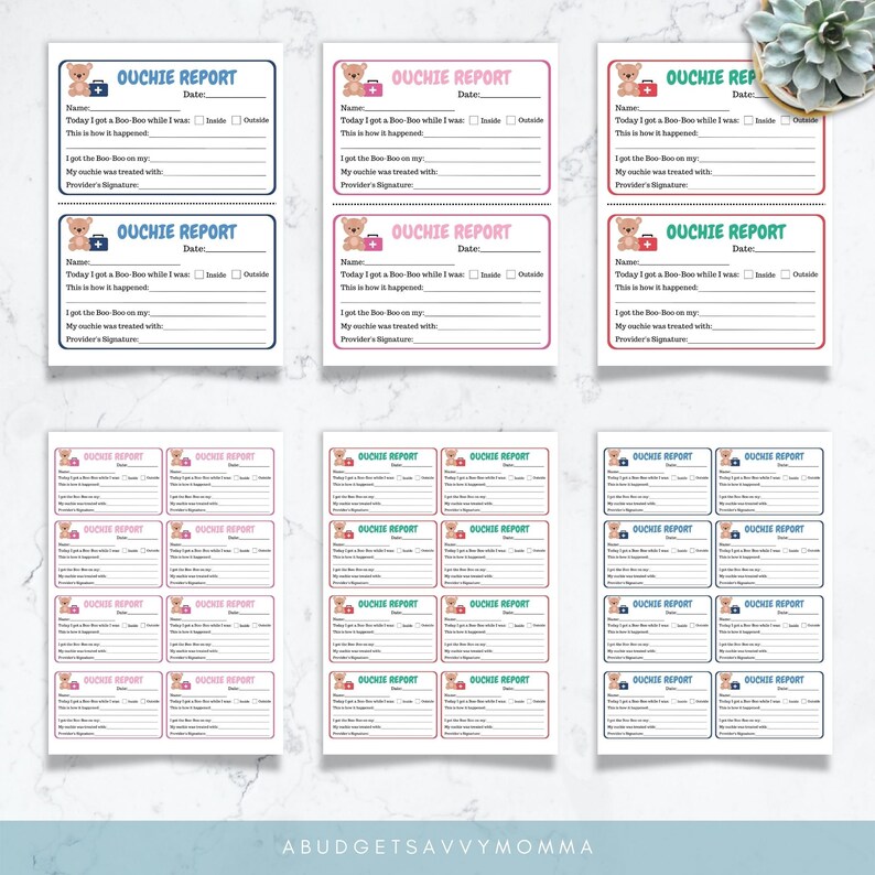 Ouch Report | Incident Report | Boo-boo Report | Accident Report ...